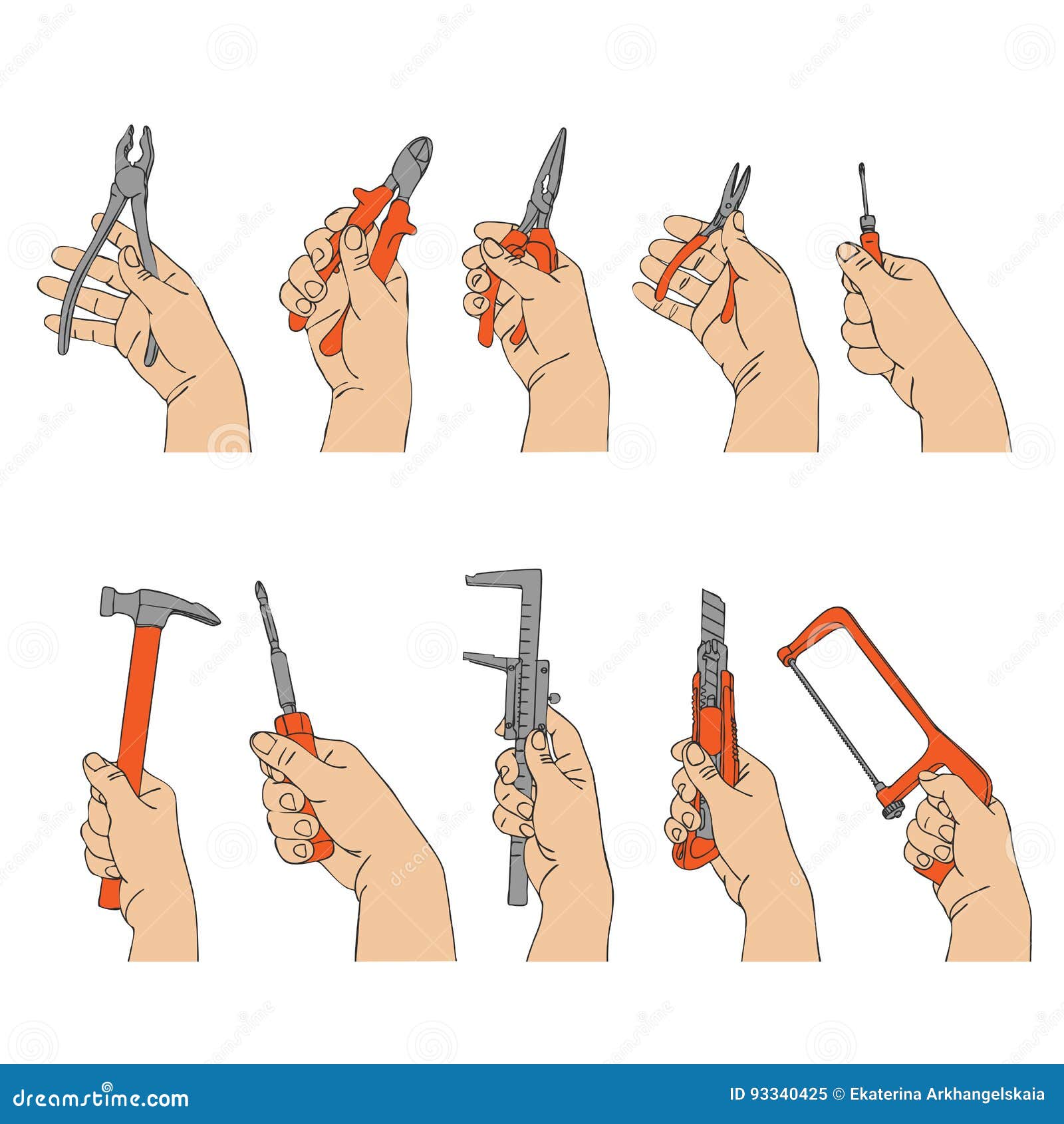 Vector Hands with Different Instruments Stock Vector - Illustration of ...