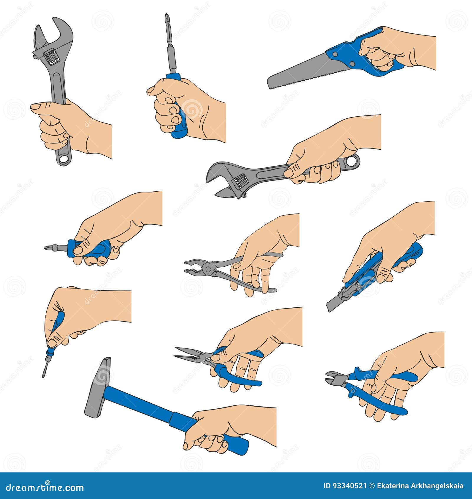 Vector Hands with Different Instruments Stock Vector - Illustration of ...