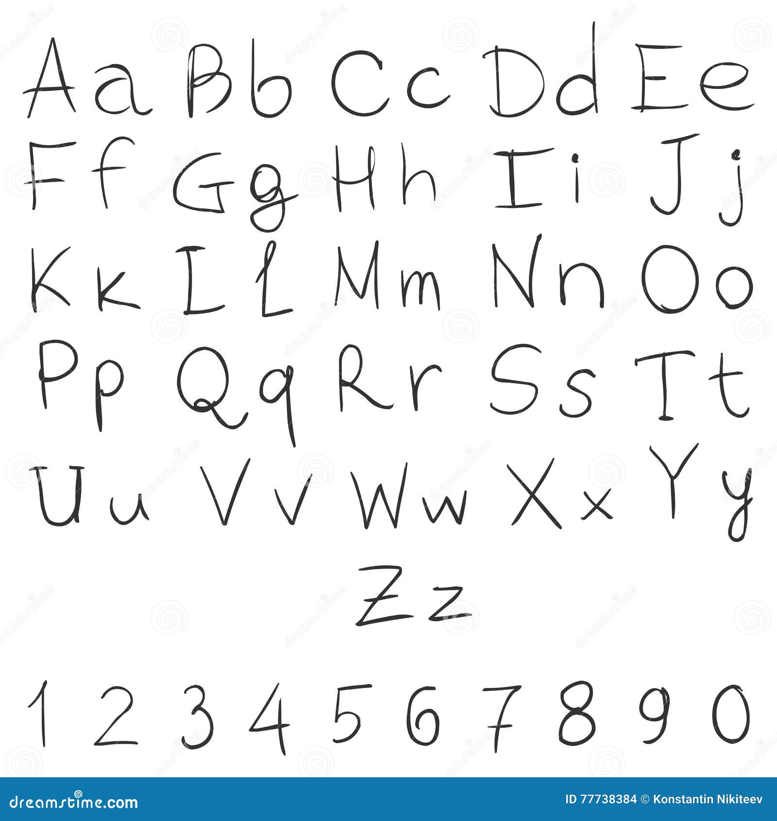 Vector Handwritten Alphabet with Numbers Stock Vector - Illustration of ...