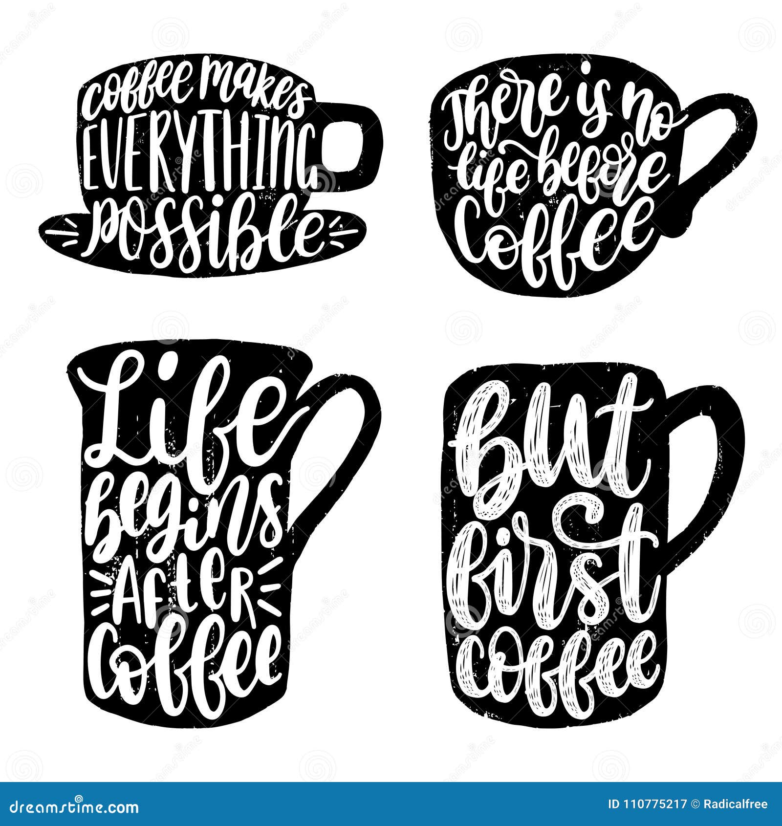 Vector Handwritten Coffee Phrases Set. Coffee Quotes Typography in Cup ... Vector Handwritten Coffee Phrases Set. Coffee Quotes Typography in Cup ...