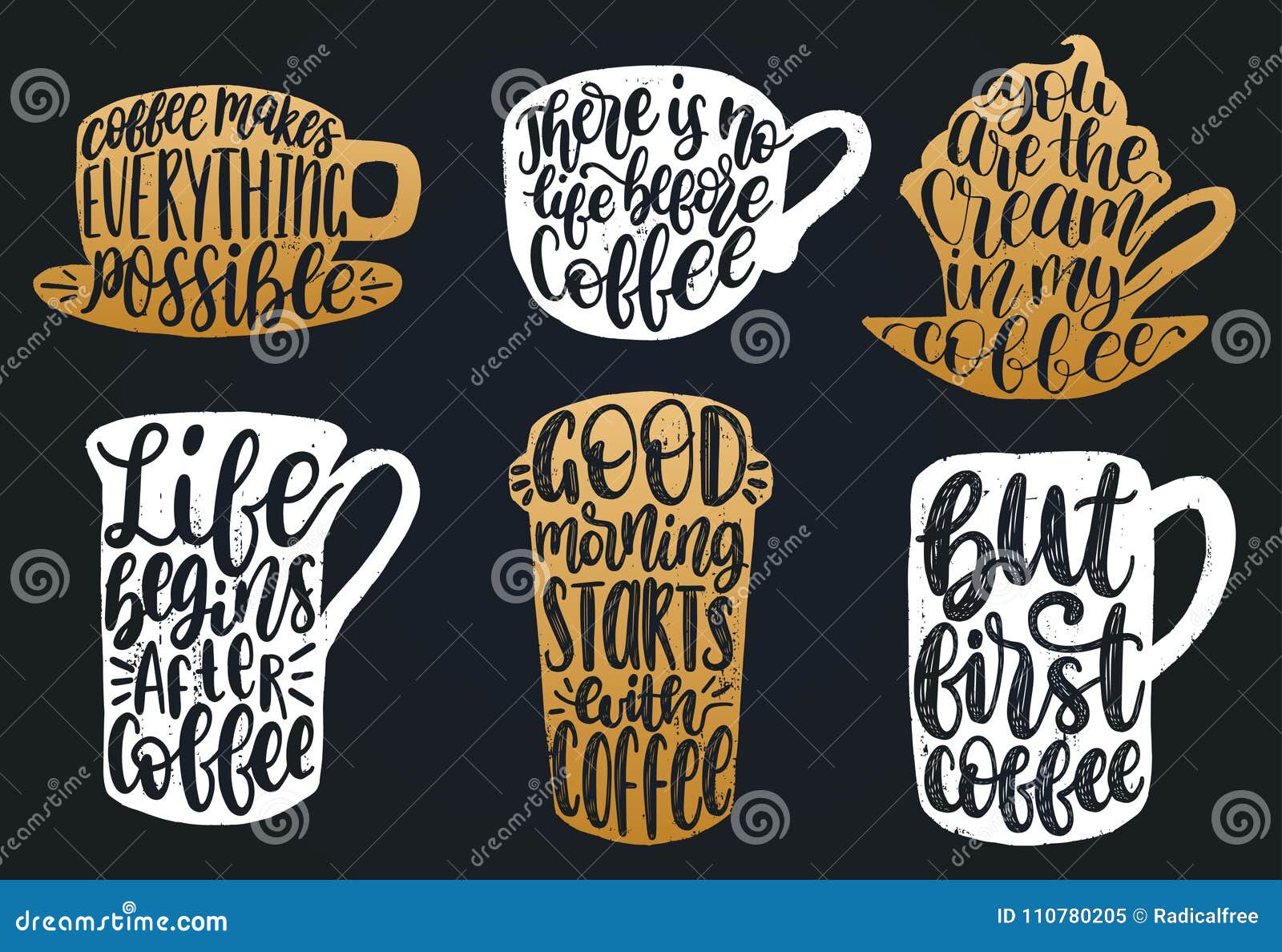Vector Handwritten Coffee Phrases Set. Coffee Quotes Typography in Cup ... Vector Handwritten Coffee Phrases Set. Coffee Quotes Typography in Cup ...