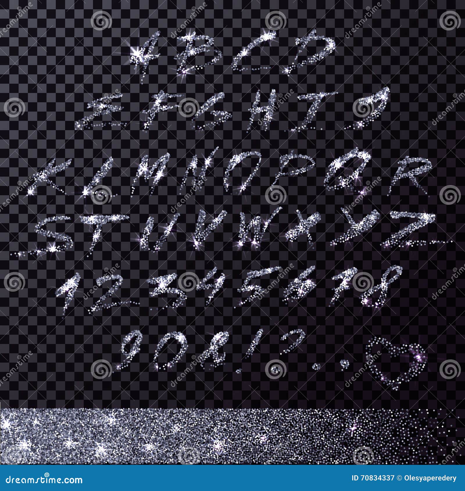 Vector Handwritten Silver Glitter Alphabet. Stock Vector - Illustration ...