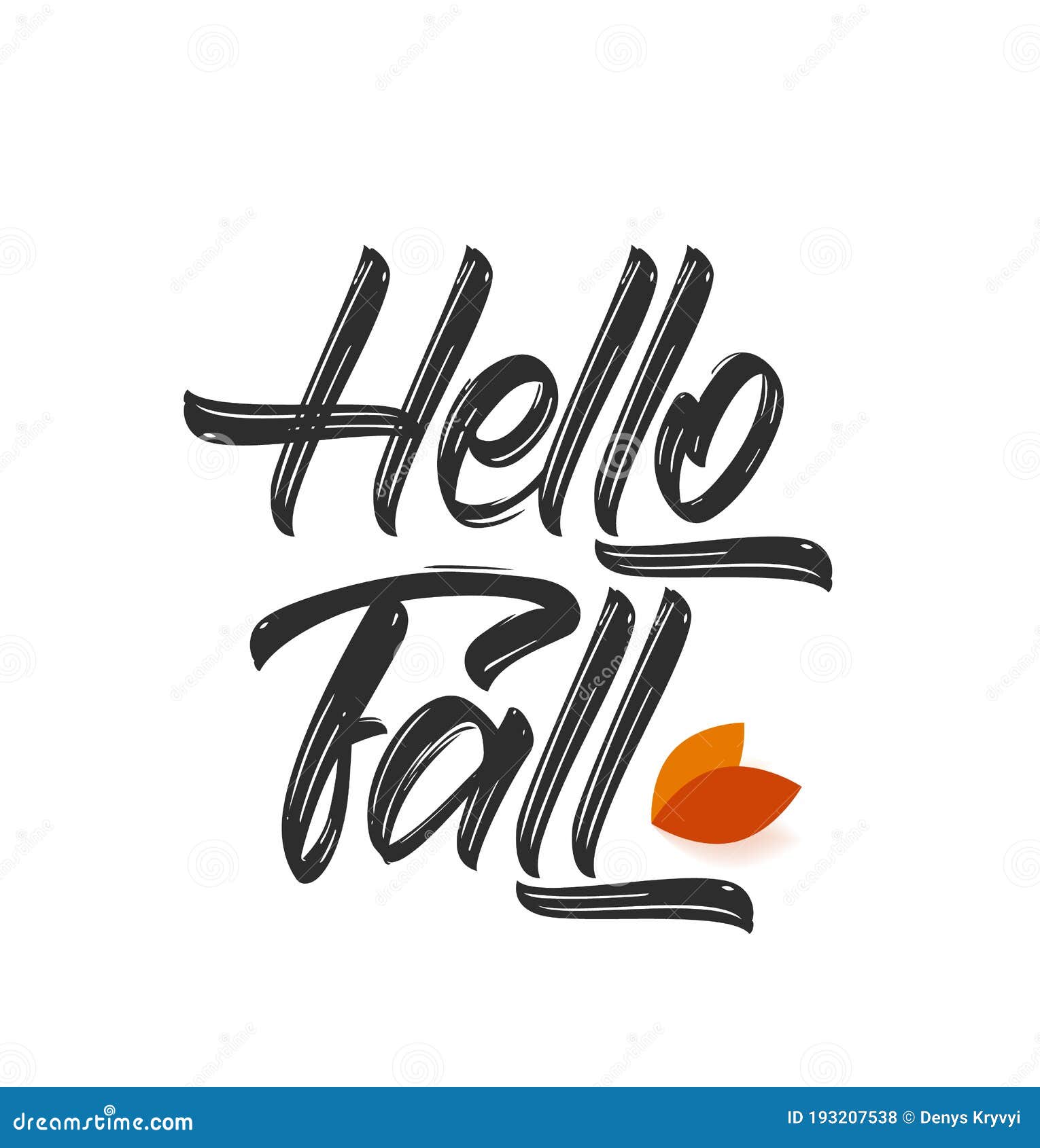 Vector Handwritten Type Lettering of Hello Fall with Autumn Leaves ...