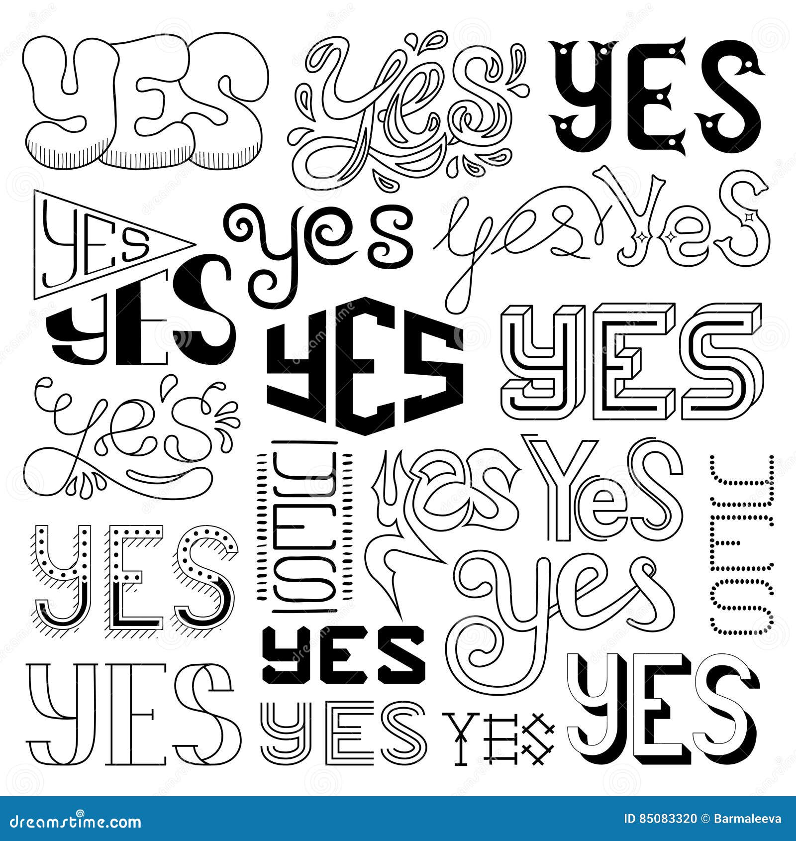 Vector Handwritten Yes Phrases. Words with Decorative Elements Stock ...