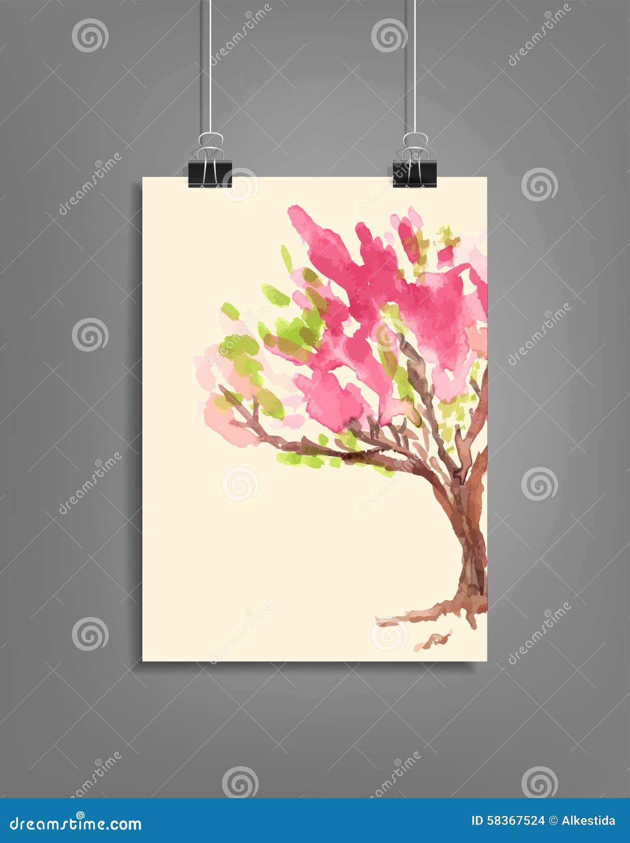 Vector Hanging Template for Graphic Design with a Painted Tree Stock ...