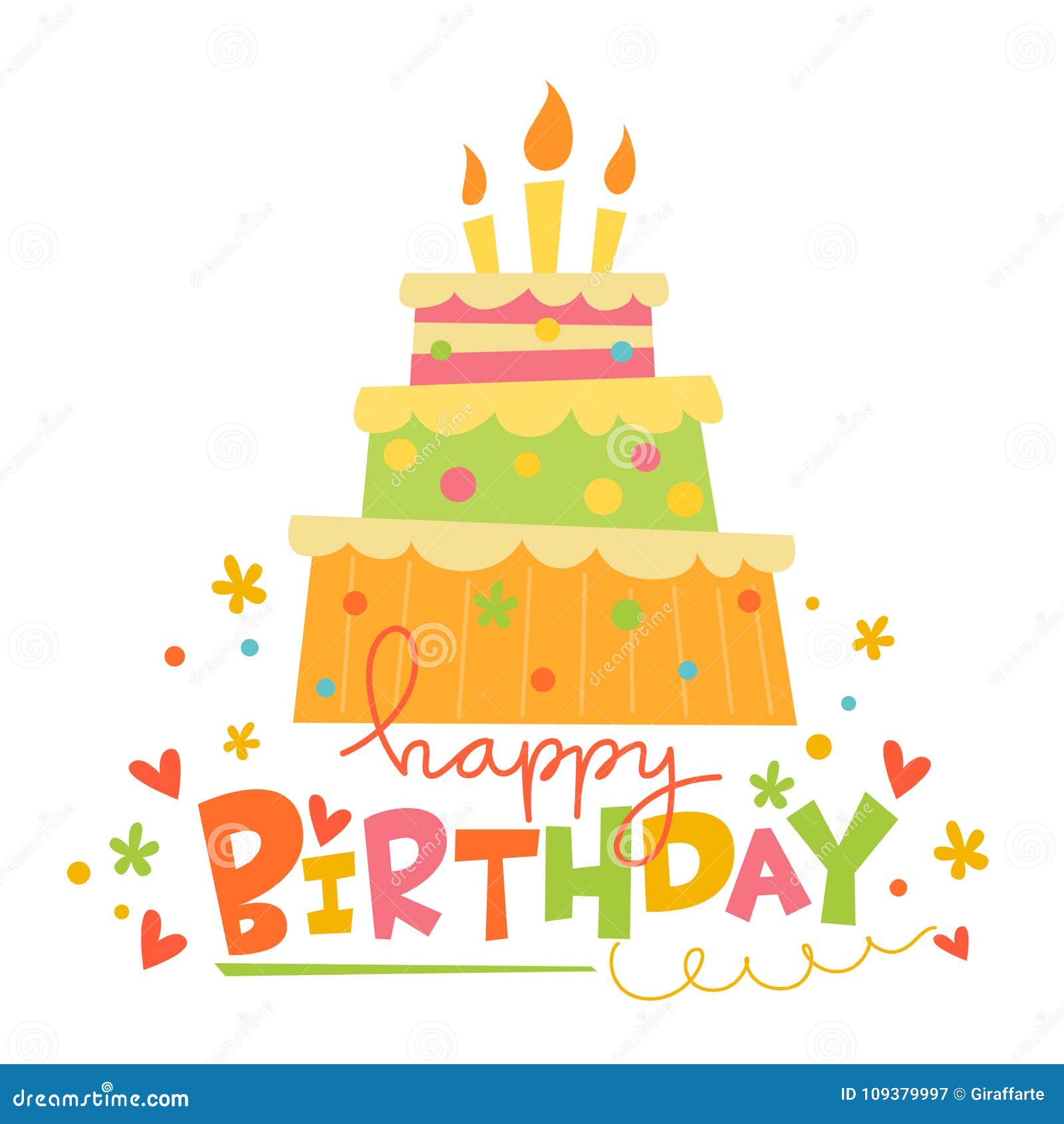 Vector Happy Birthday Card with Cute Cake. Stock Vector - Illustration ...