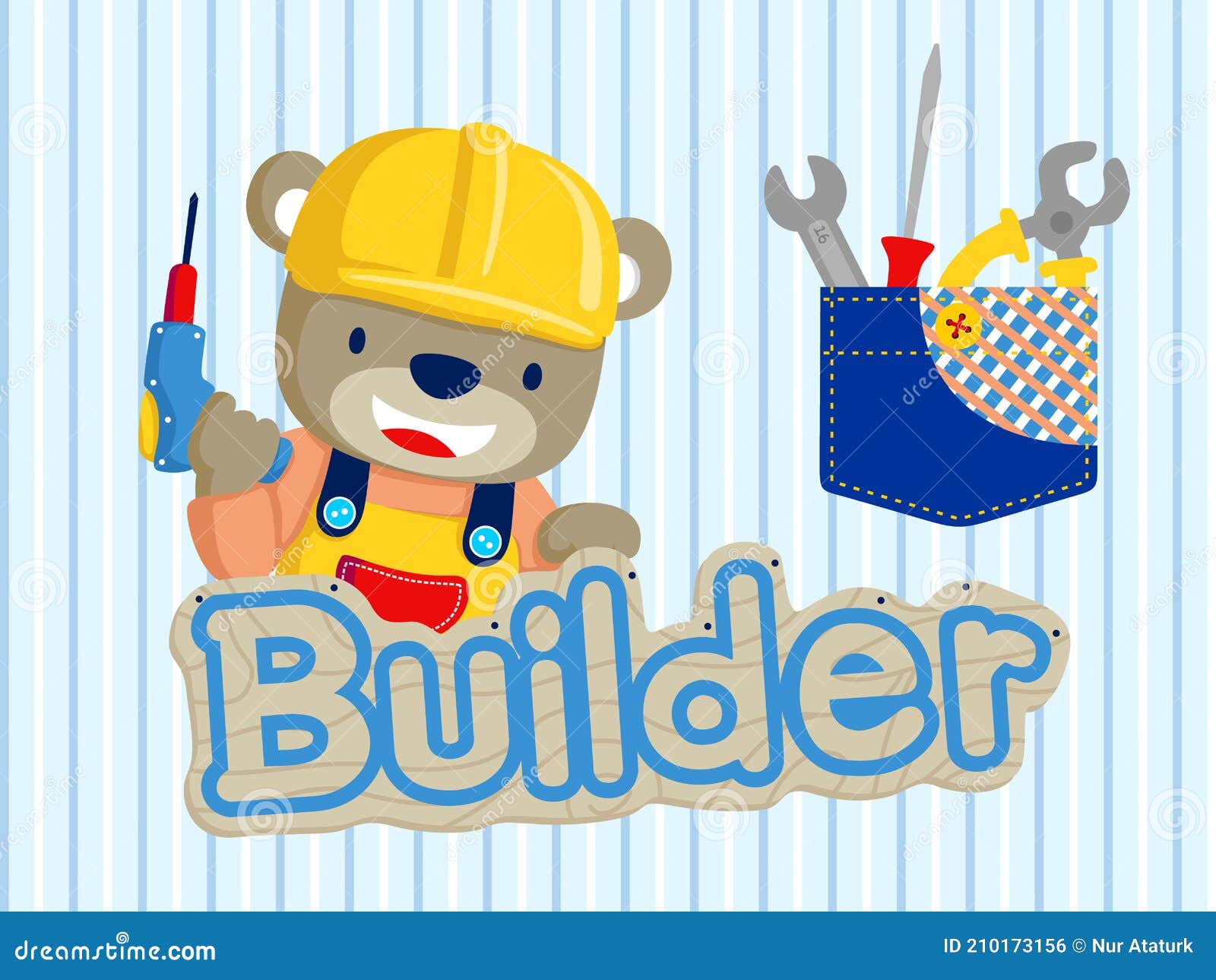 Vector of Happy Builder Cartoon with Tools Stock Vector - Illustration ...