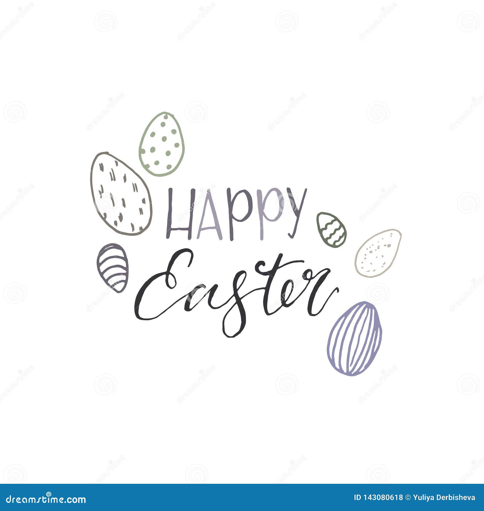 Vector Happy Easter Card with Blue Eggs. Hand Painted Illustration ...