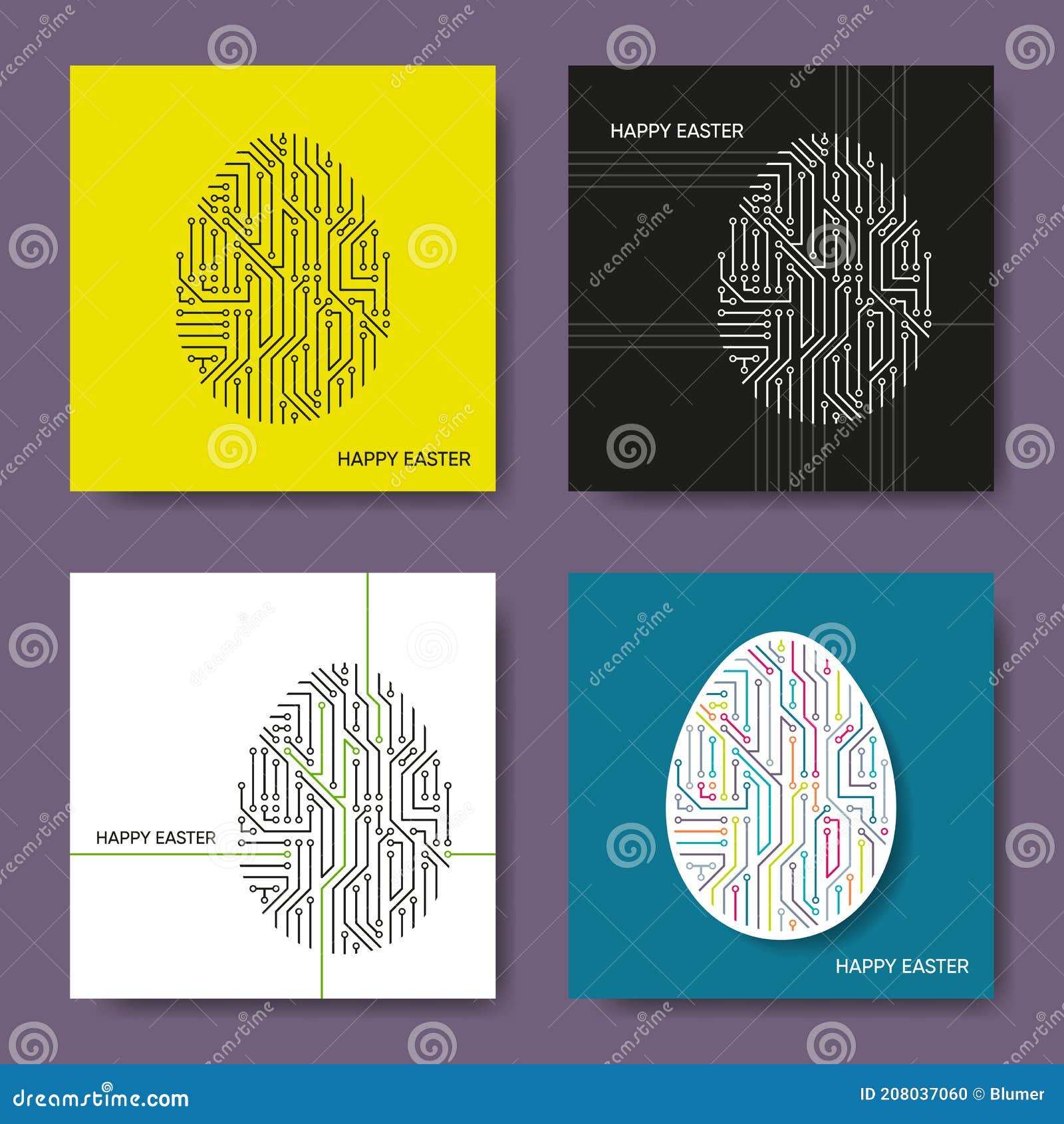 Vector Happy Easter Cards Circuit Board Pattern Stock Vector ...