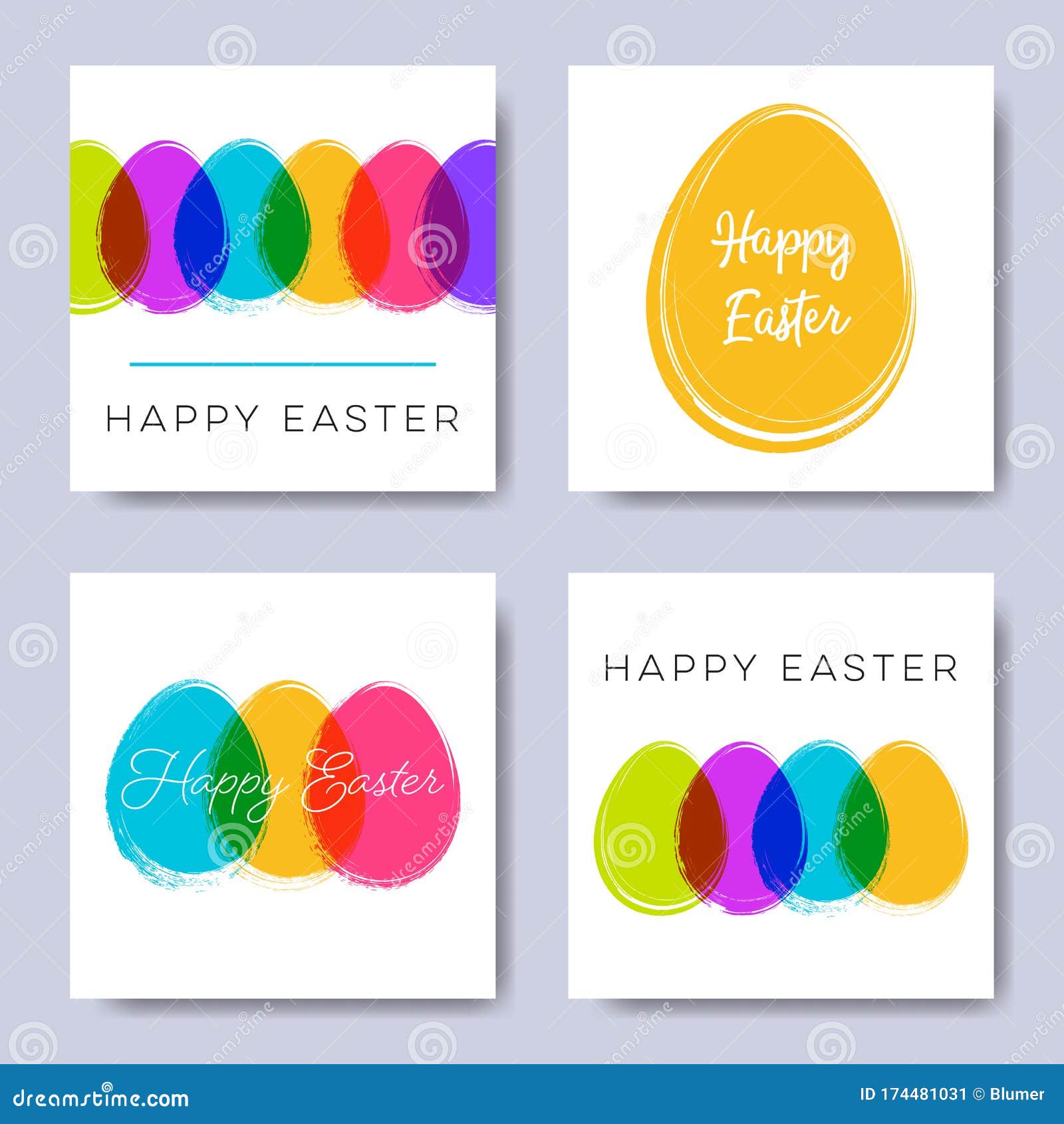 Vector Happy Easter Square Cards with Eggs Stock Vector - Illustration ...