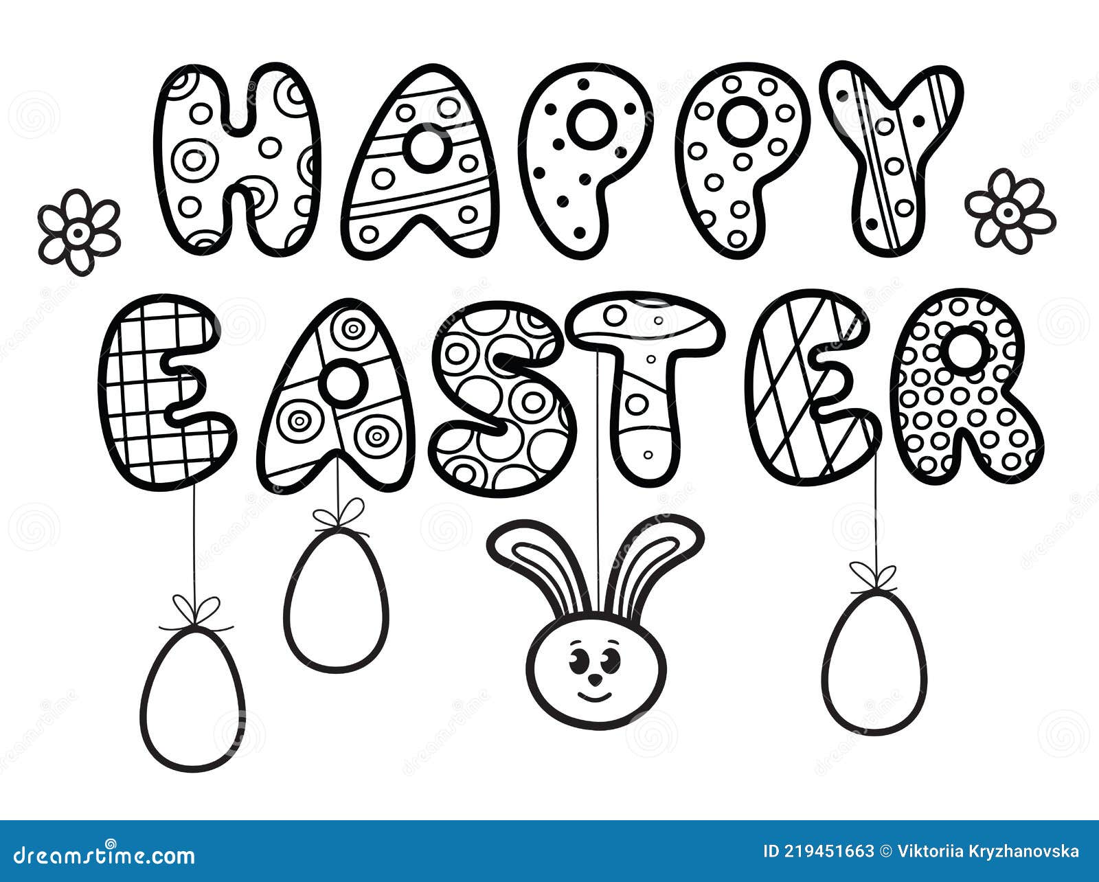 Vector Happy Easter Text for Kids Coloring Stock Vector - Illustration ...