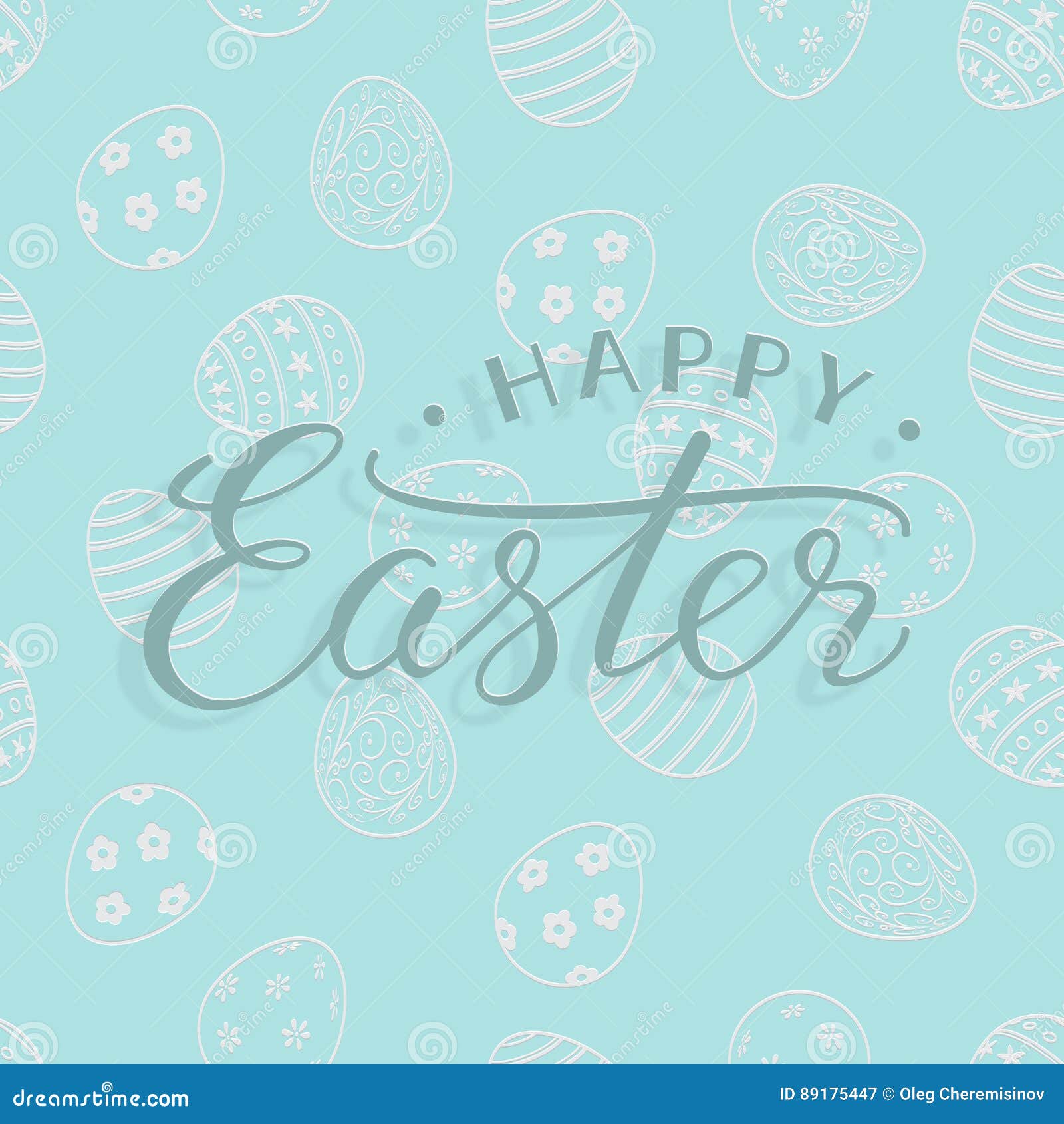Vector Happy Easter Text on Light Blue Easter Background for Greeting ...