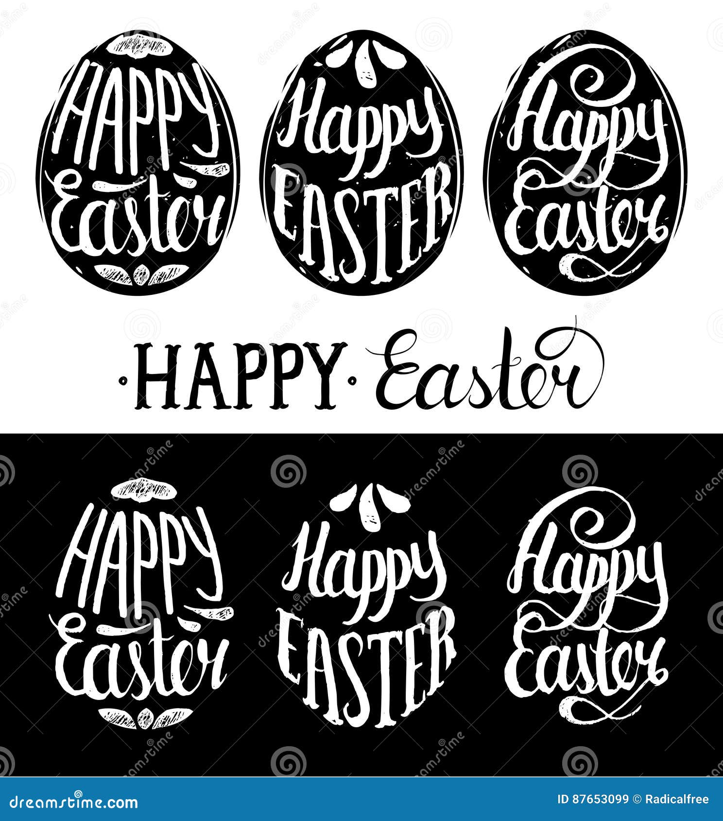 Vector Happy Easter Type Cards in the Egg Shape. Religious Holiday ...