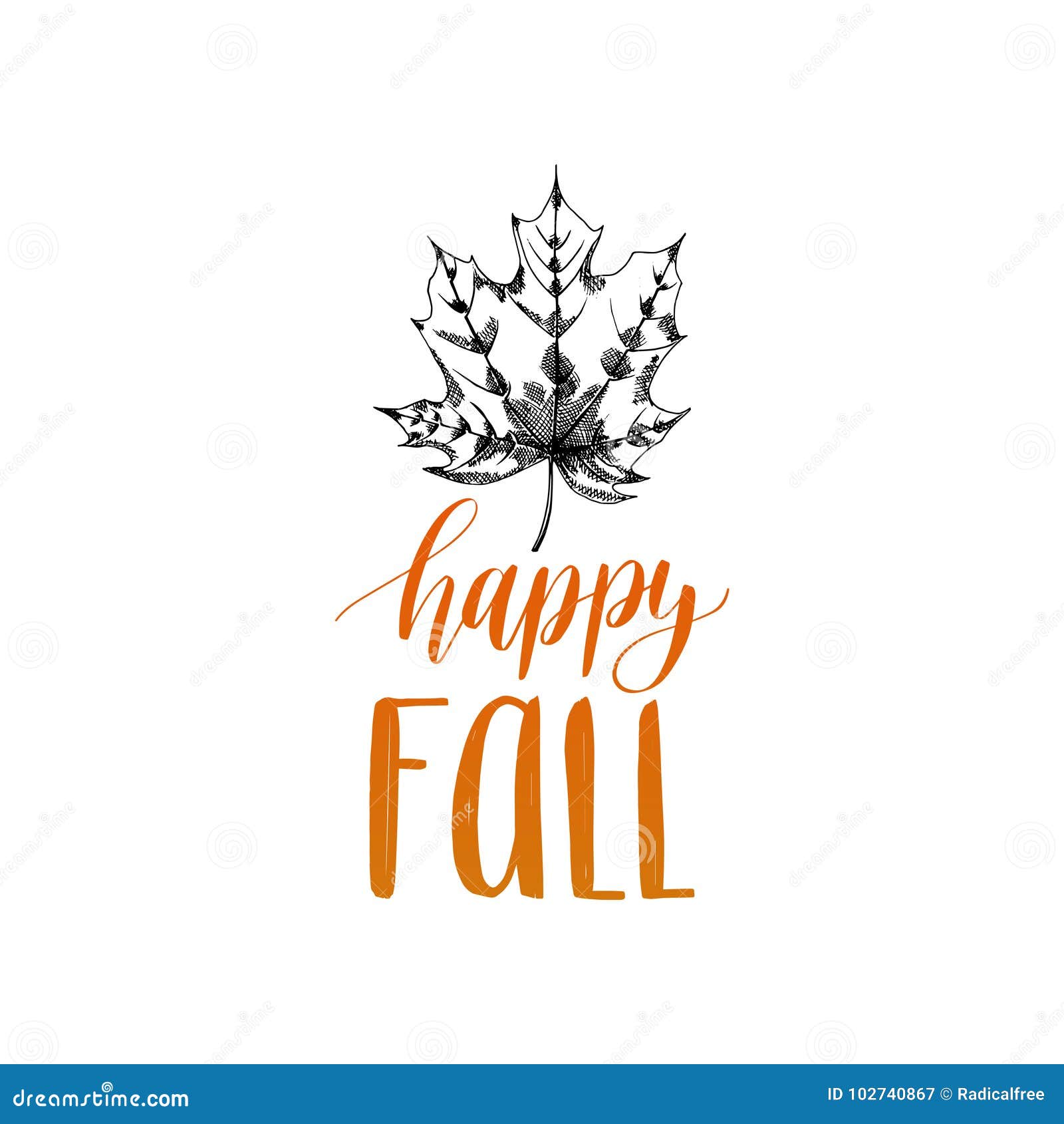 Vector Happy Fall Hand Lettering. Maple Leaf Illustration on White ...
