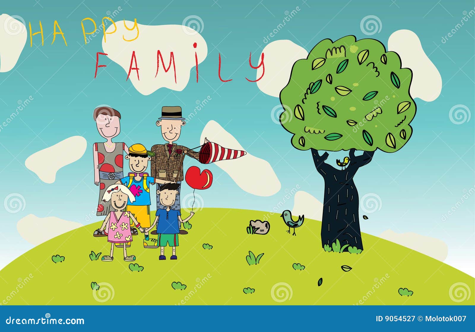 Vector Happy Family Drawing Stock Vector - Illustration of childlike ...