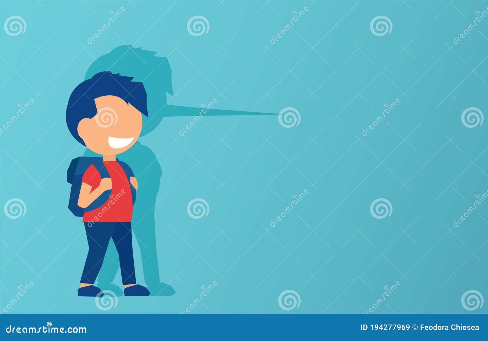 Vector of a Happy Smiling Liar Boy with Shadow of Himself with a Long ...
