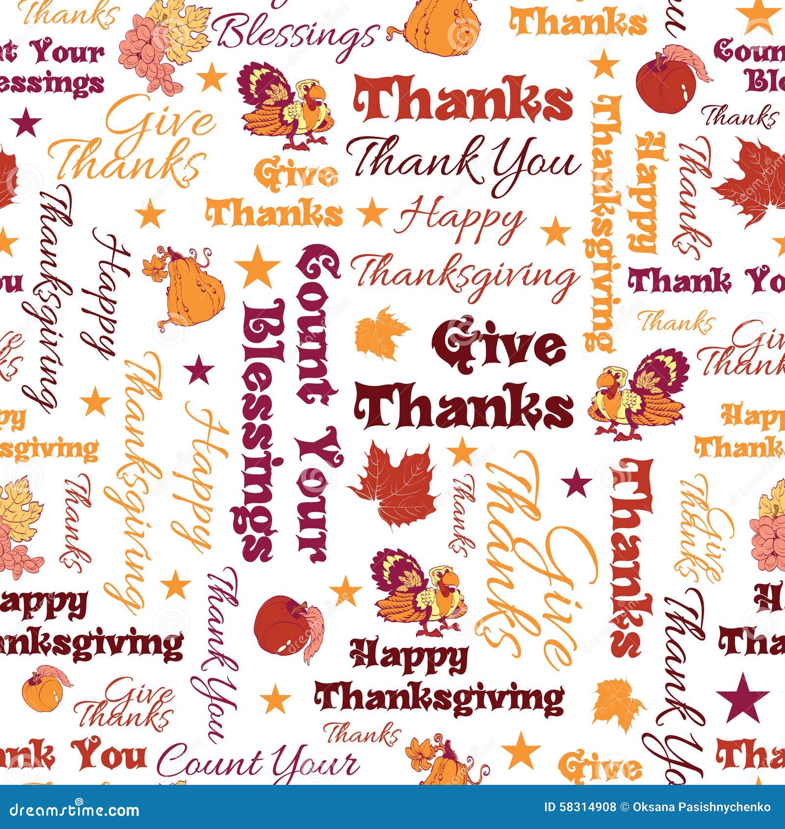Vector Happy Thanksgiving Text Seamless Pattern Stock Vector ...