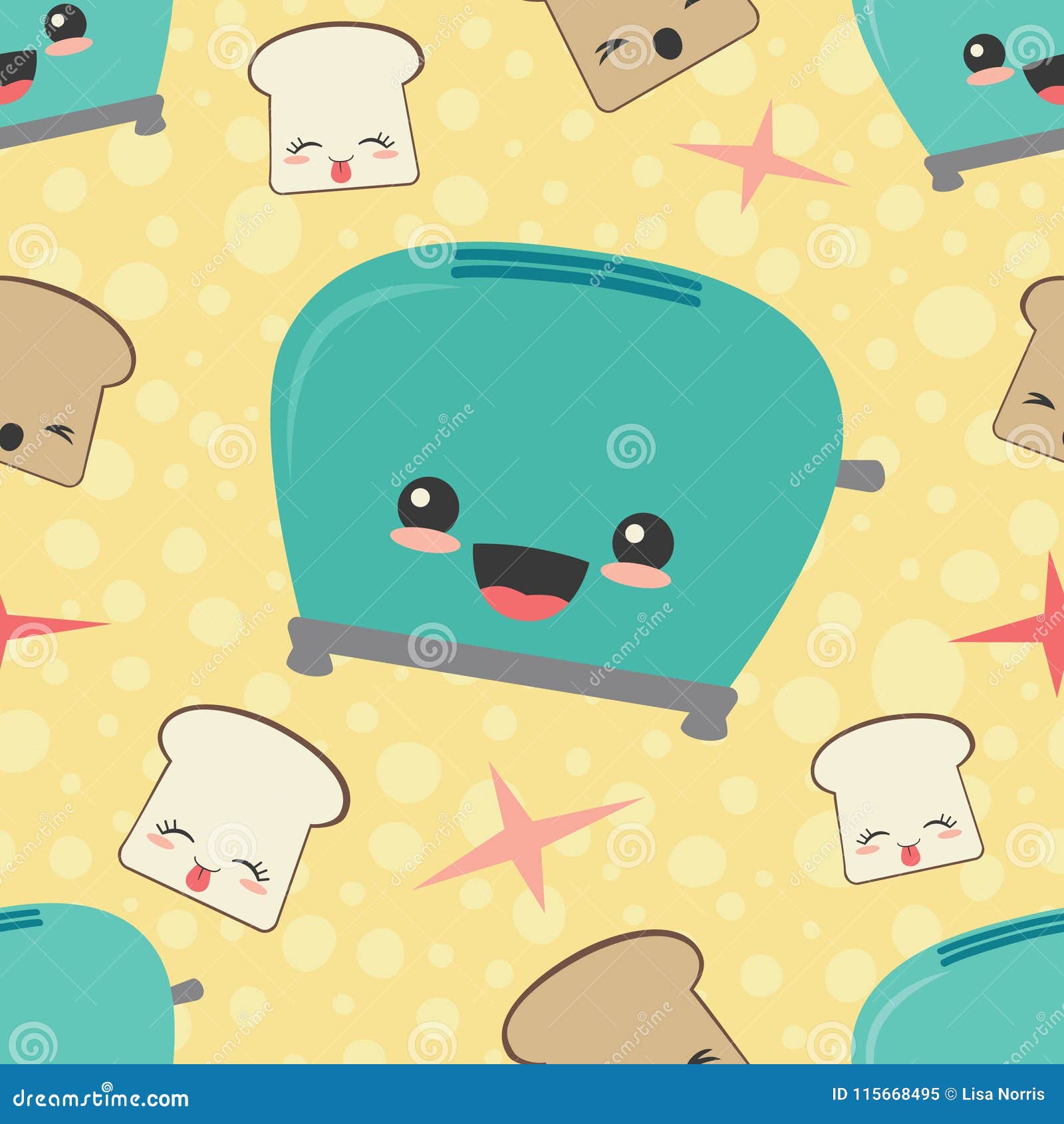 Vector Happy Toaster Toast Seamless Pattern Background Stock Vector ...
