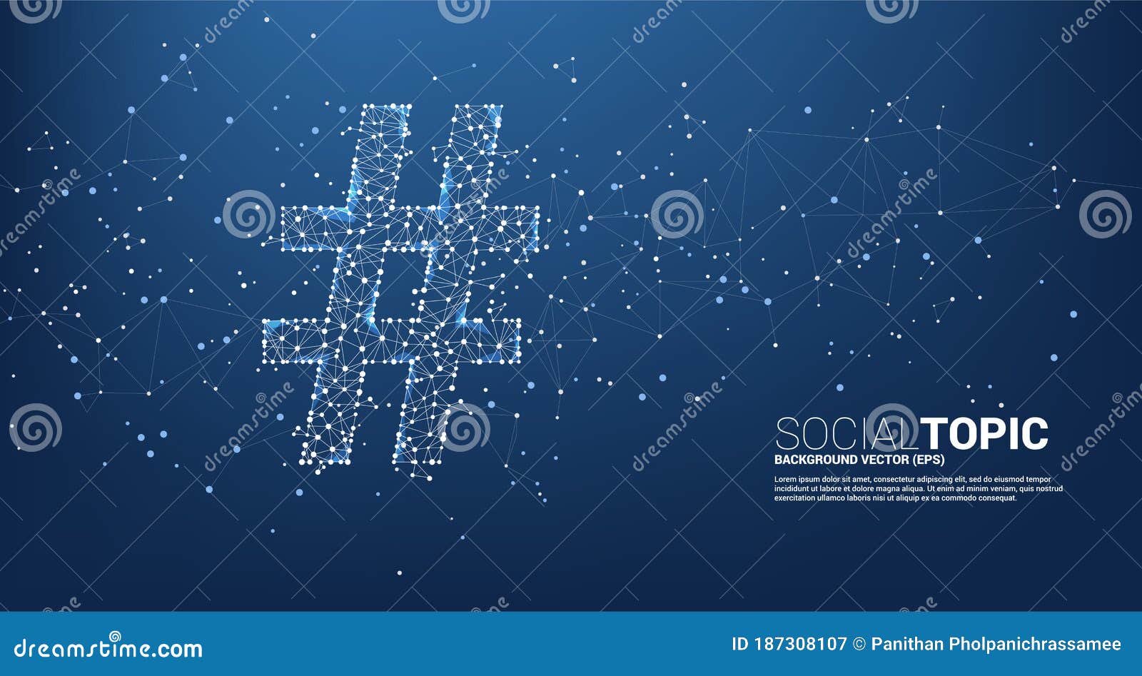 Vector Hash Tag from Dot Connect Line Polygon with Icon. Stock Vector ...