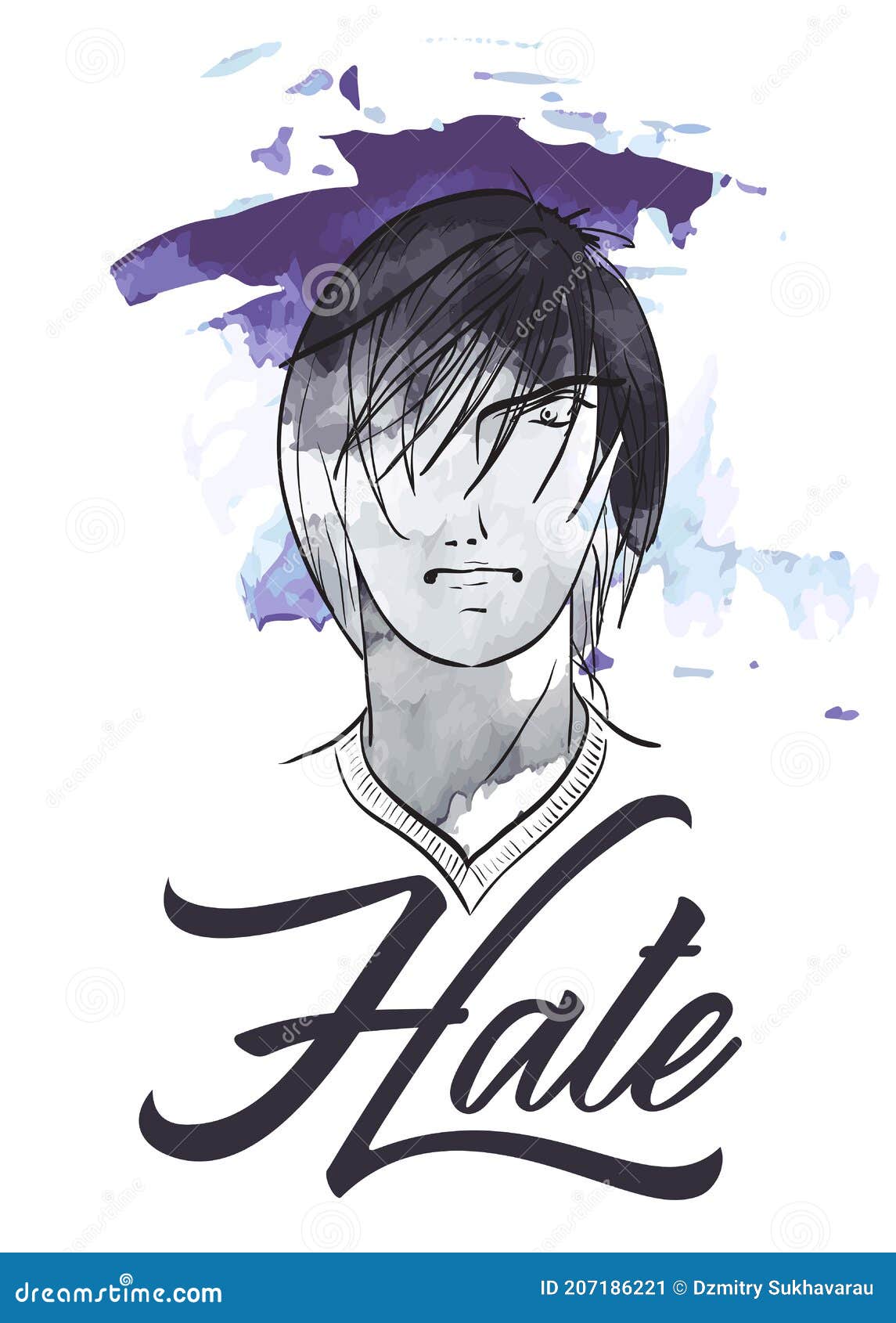 Hate man. Vector sketch stock vector. Illustration of emotion - 207186221