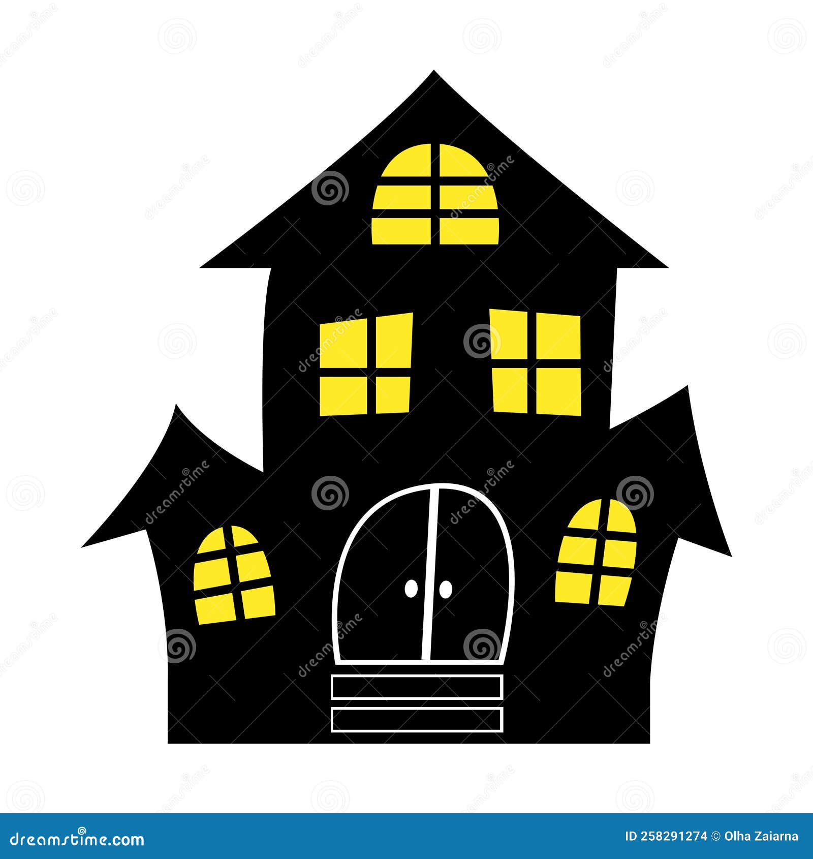 Vector Haunted House Simple Halloween Illustration. Black Groovy House ...