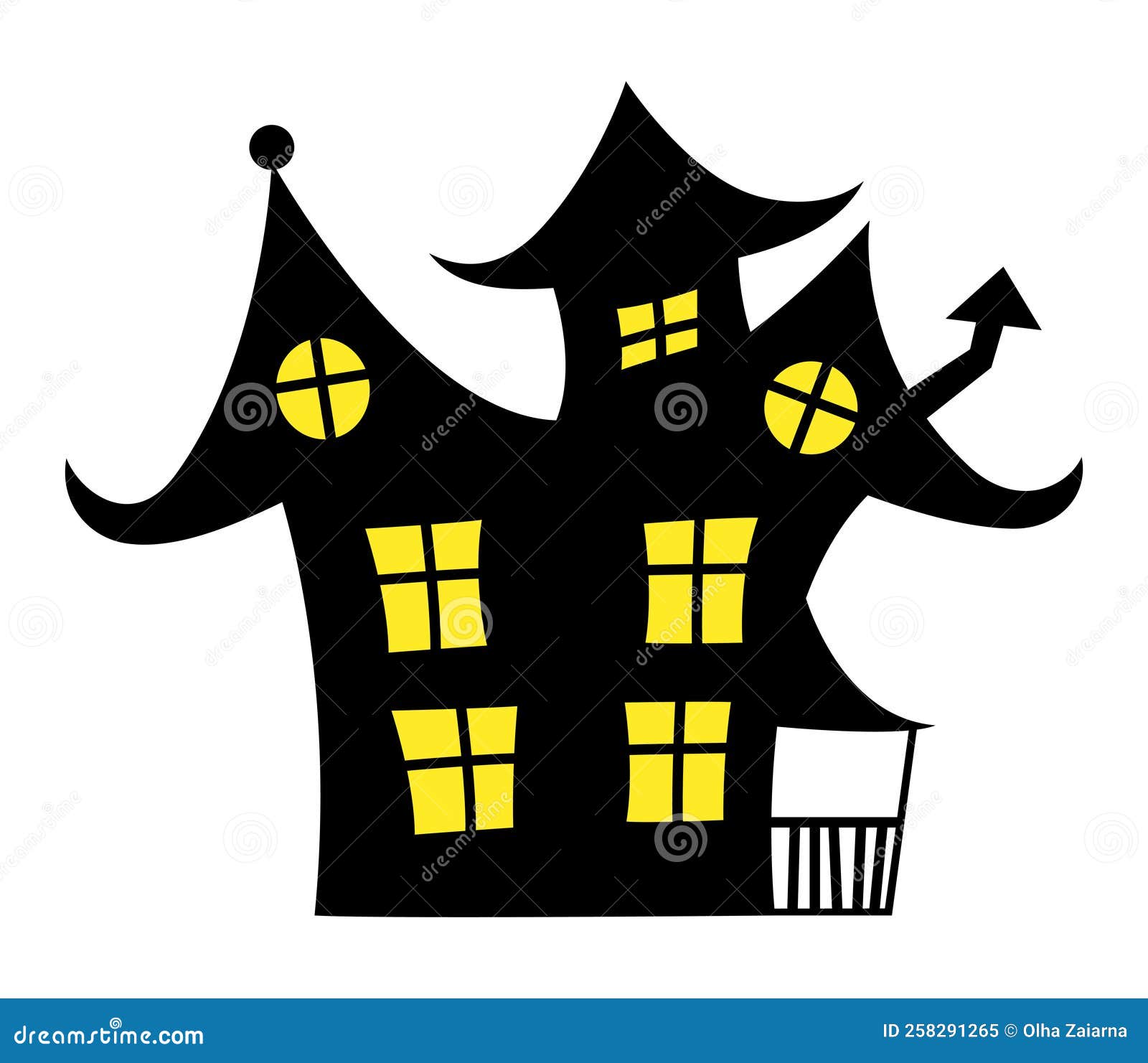 Vector Haunted House Simple Illustration. Black Groovy House with ...