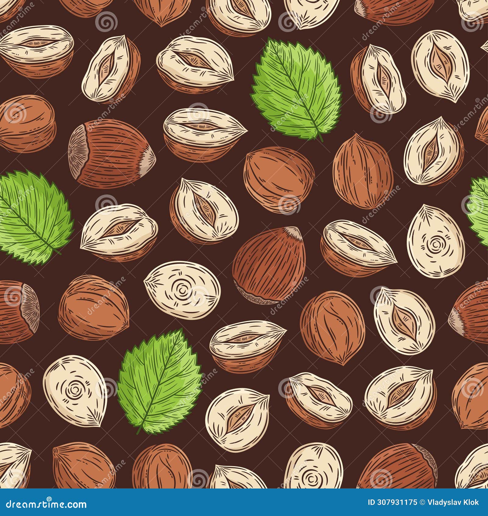 Vector Hazelnut Colorful Seamless Pattern Stock Illustration ...