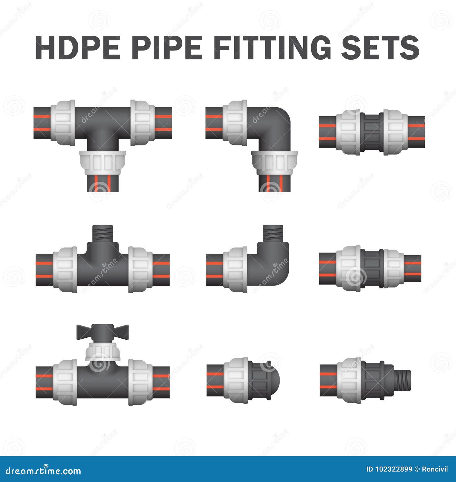 Pipe Fitting Vector Set. Pipeline Vector Illustration. Pipe Fitting For ...