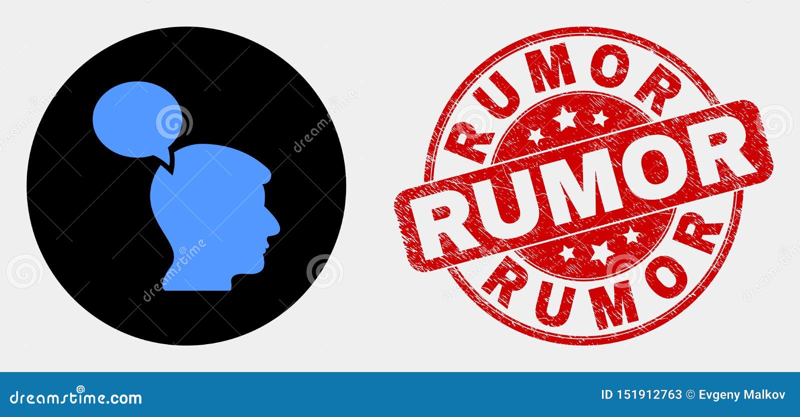 Vector Head Thinking Cloud Icon and Distress Rumor Stamp Seal Stock ...