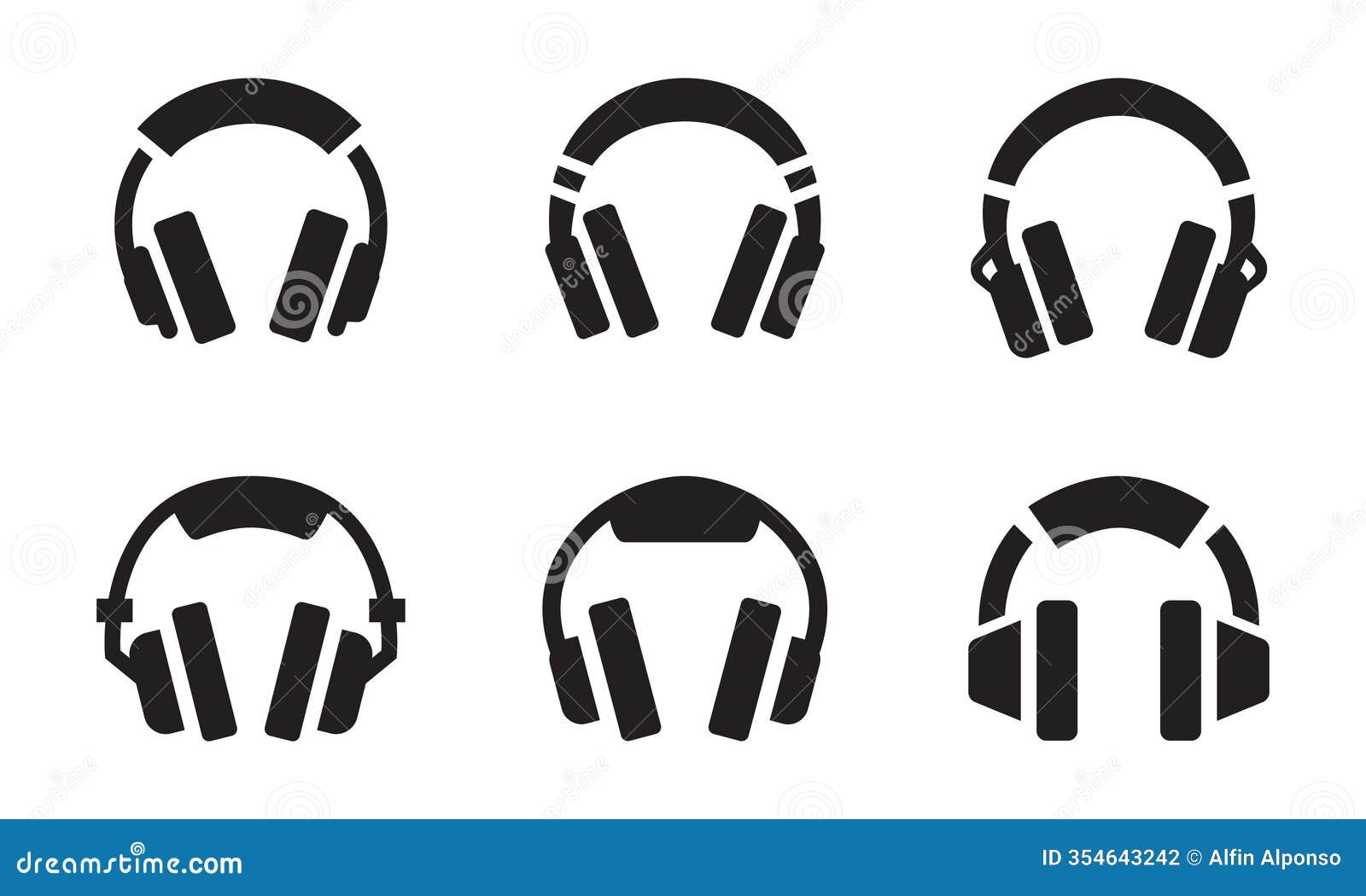 Vector Headphone Silhouette Icon Collection. Headphone Icon Set Stock Illustration ...
