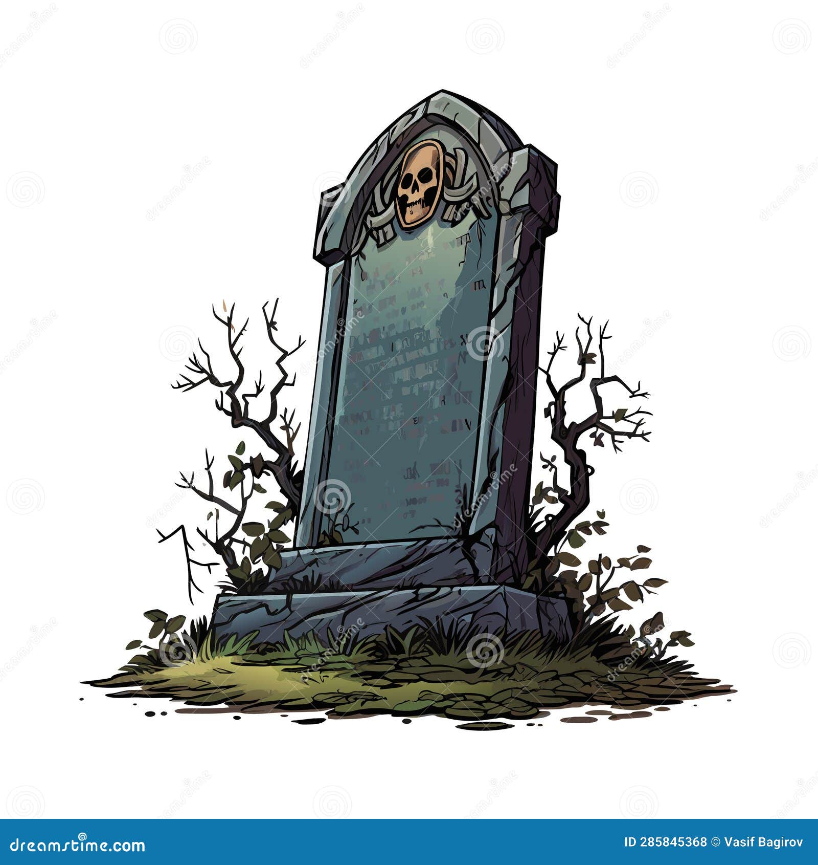 Vector Headstone with Skeleton Head. Tombstone in Cemetry Stock Vector ...