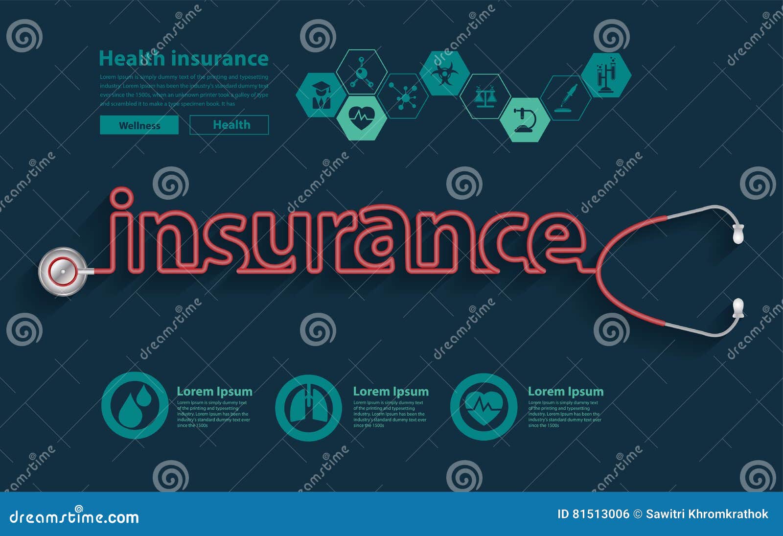 Vector Health Insurance Ideas Concept Stethoscope Design Stock Vector ...
