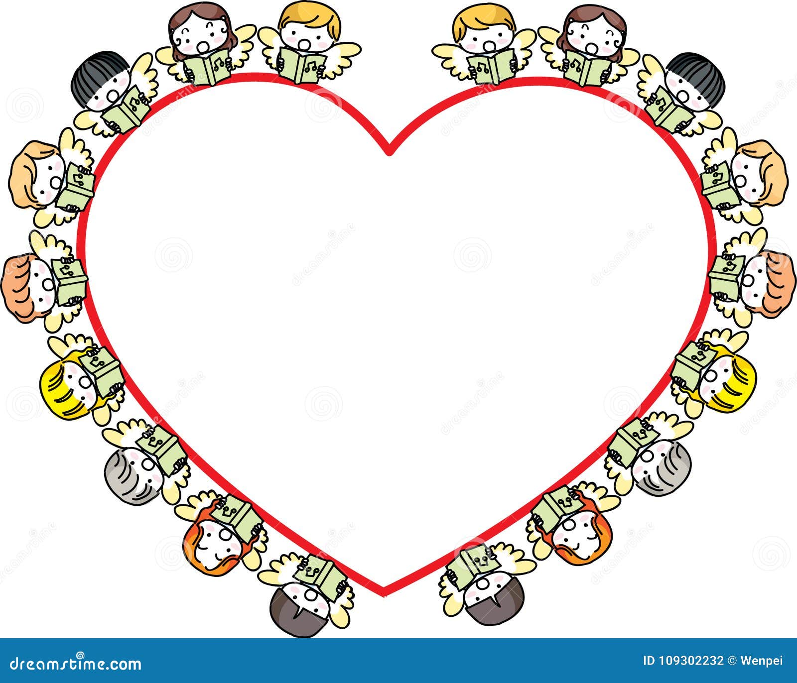 Vector Heart Angel Border Drawing Stock Vector - Illustration of ...