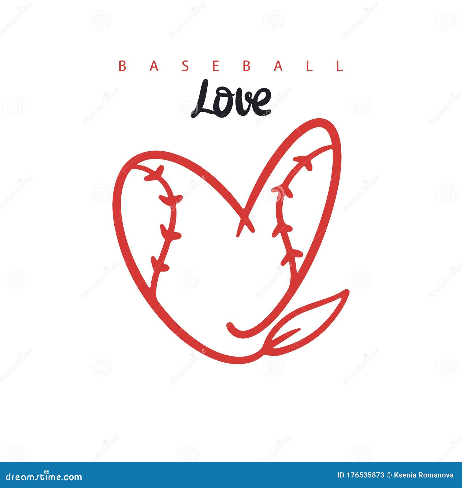 Vector Heart for Baseball. Design Element for Valentine`s Day, Logo ...