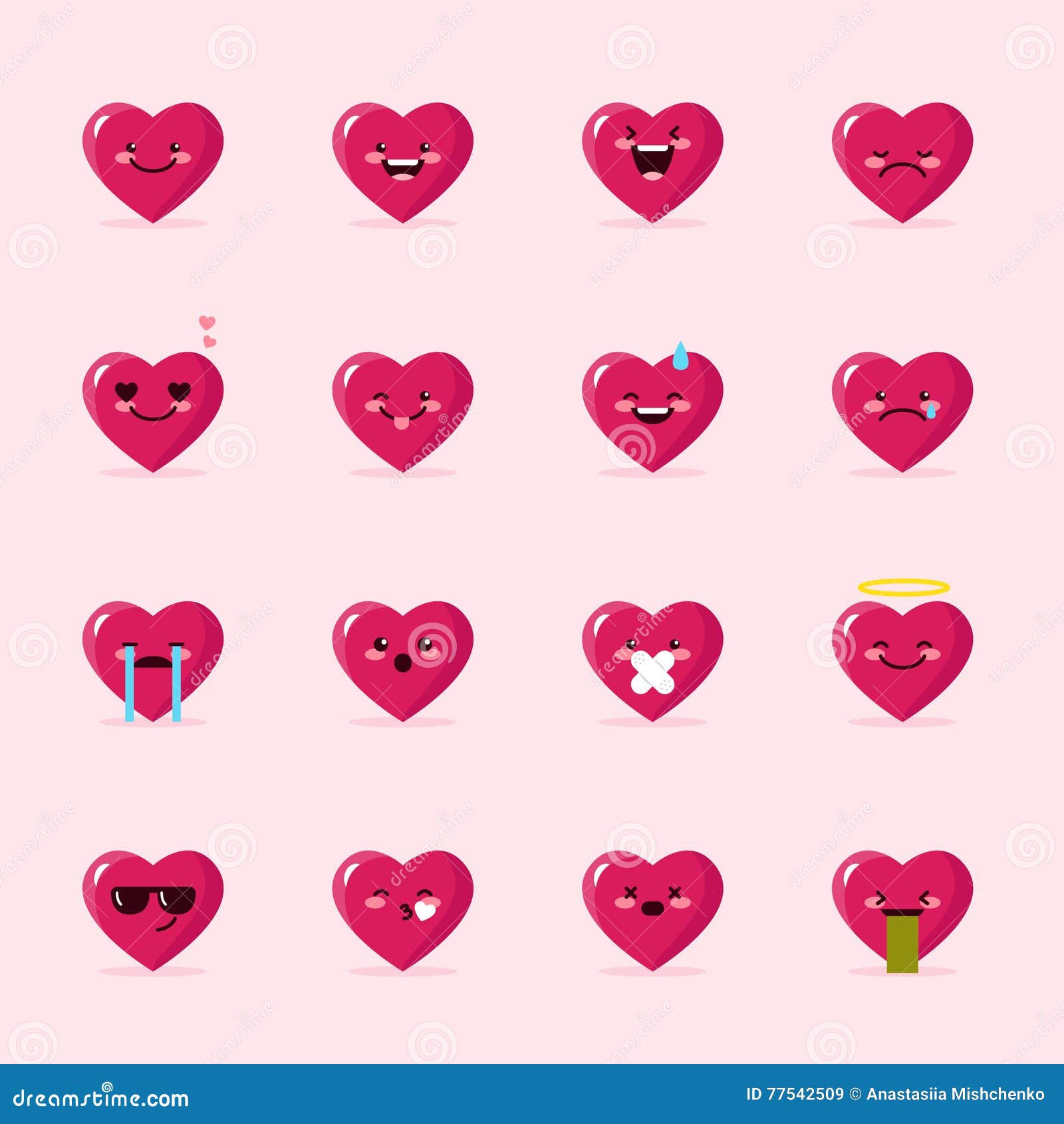 Vector Heart Emoticons Collection Cute Emoji Set Stock Vector