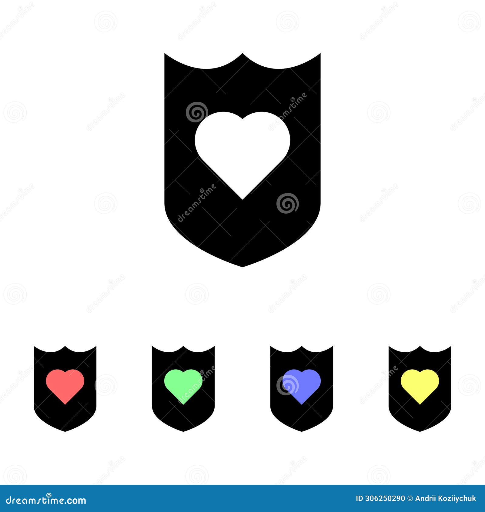 Vector Heart Icon with Shield. Set of Icons of Hearts with Shields in ...