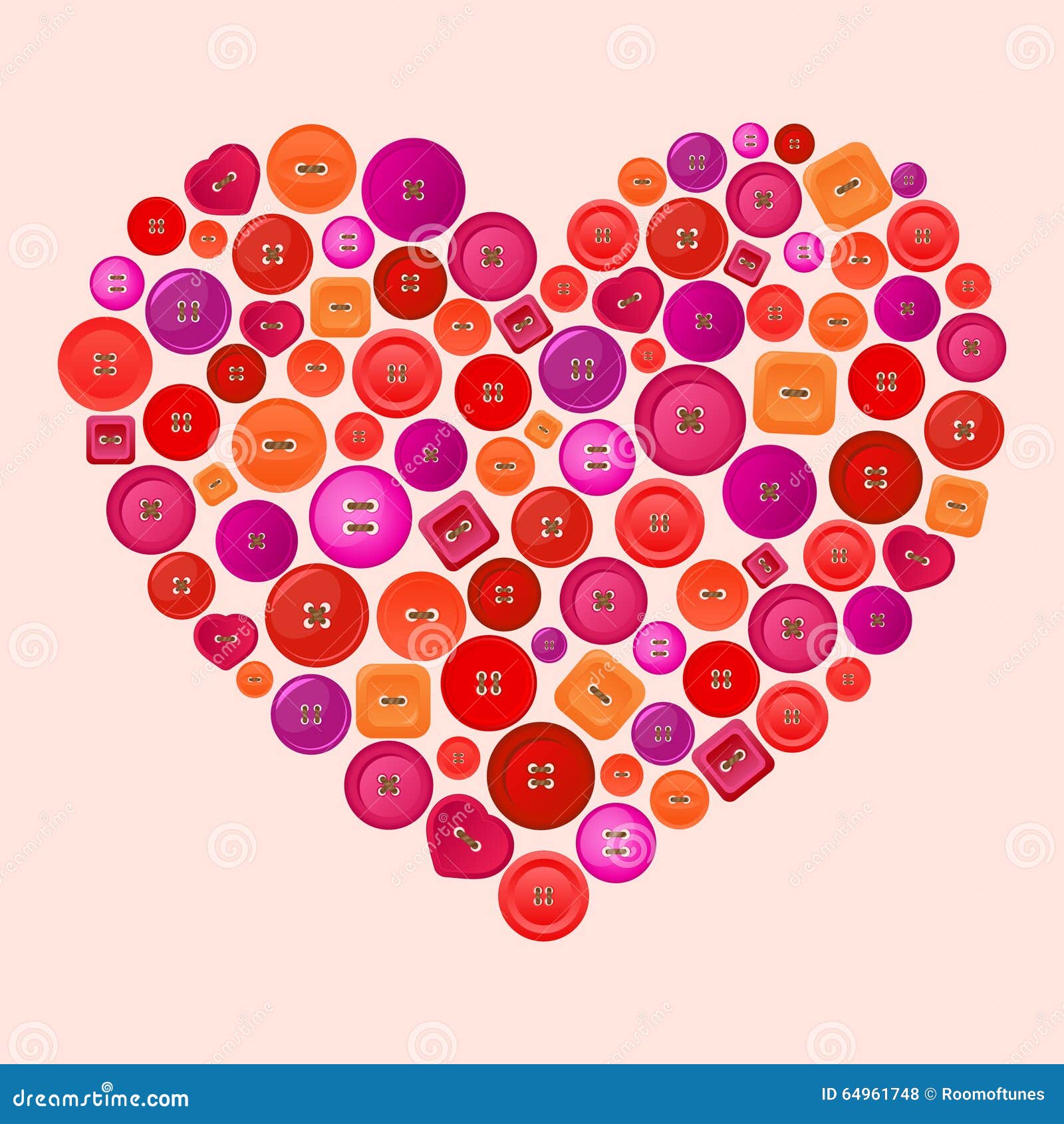 Vector Heart Made of Buttons Stock Vector - Illustration of button ...