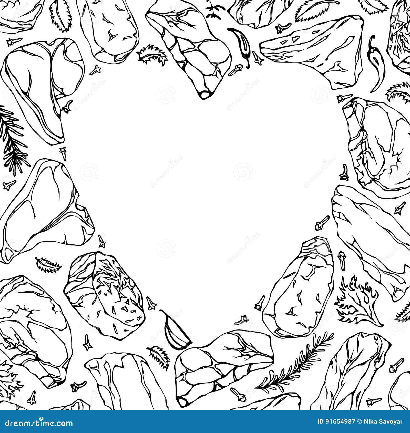 Vector Heart of Meat Steaks Outline Stock Illustration - Illustration ...