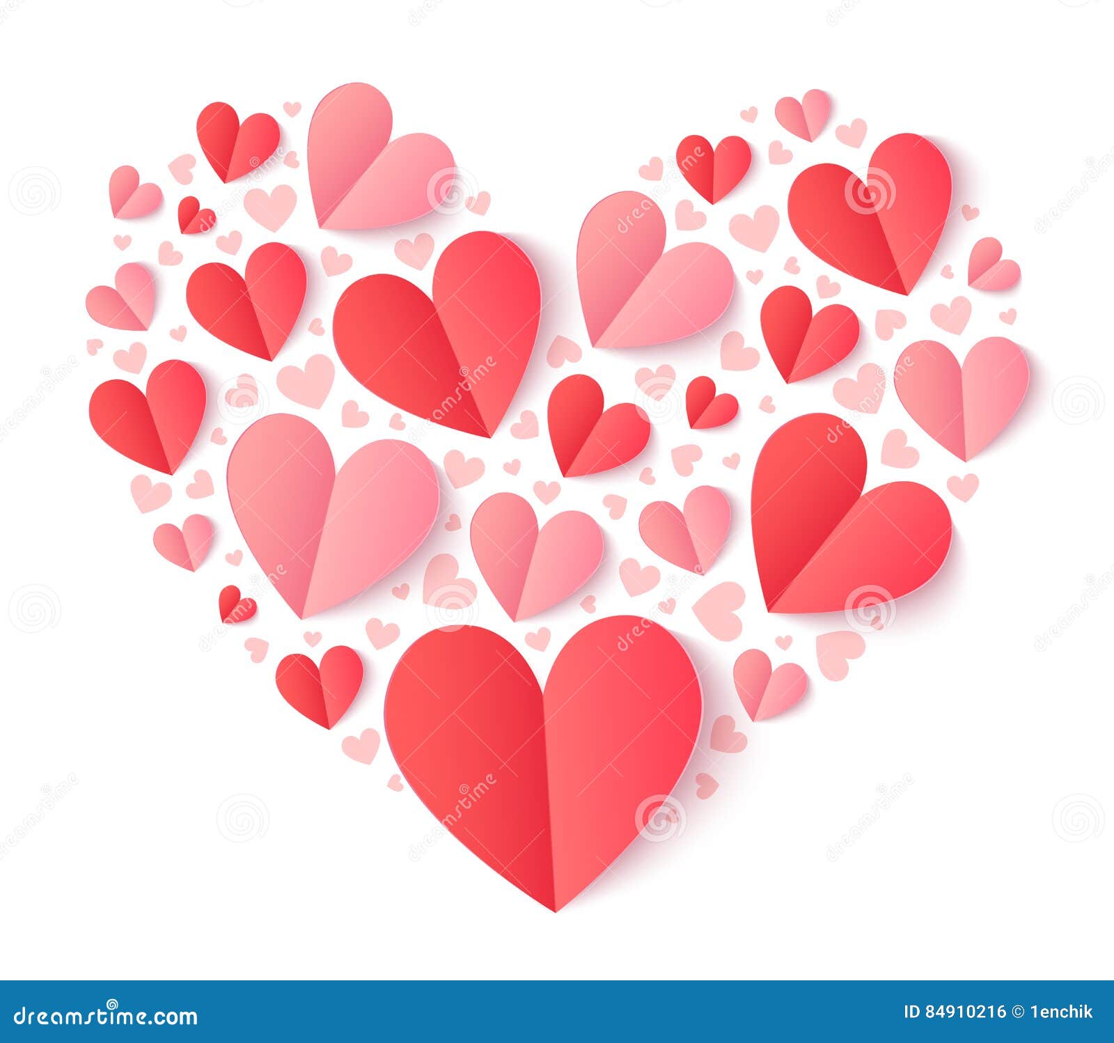 Vector Heart Shape Filled with Folded Paper Red and Pink Hearts Stock ...