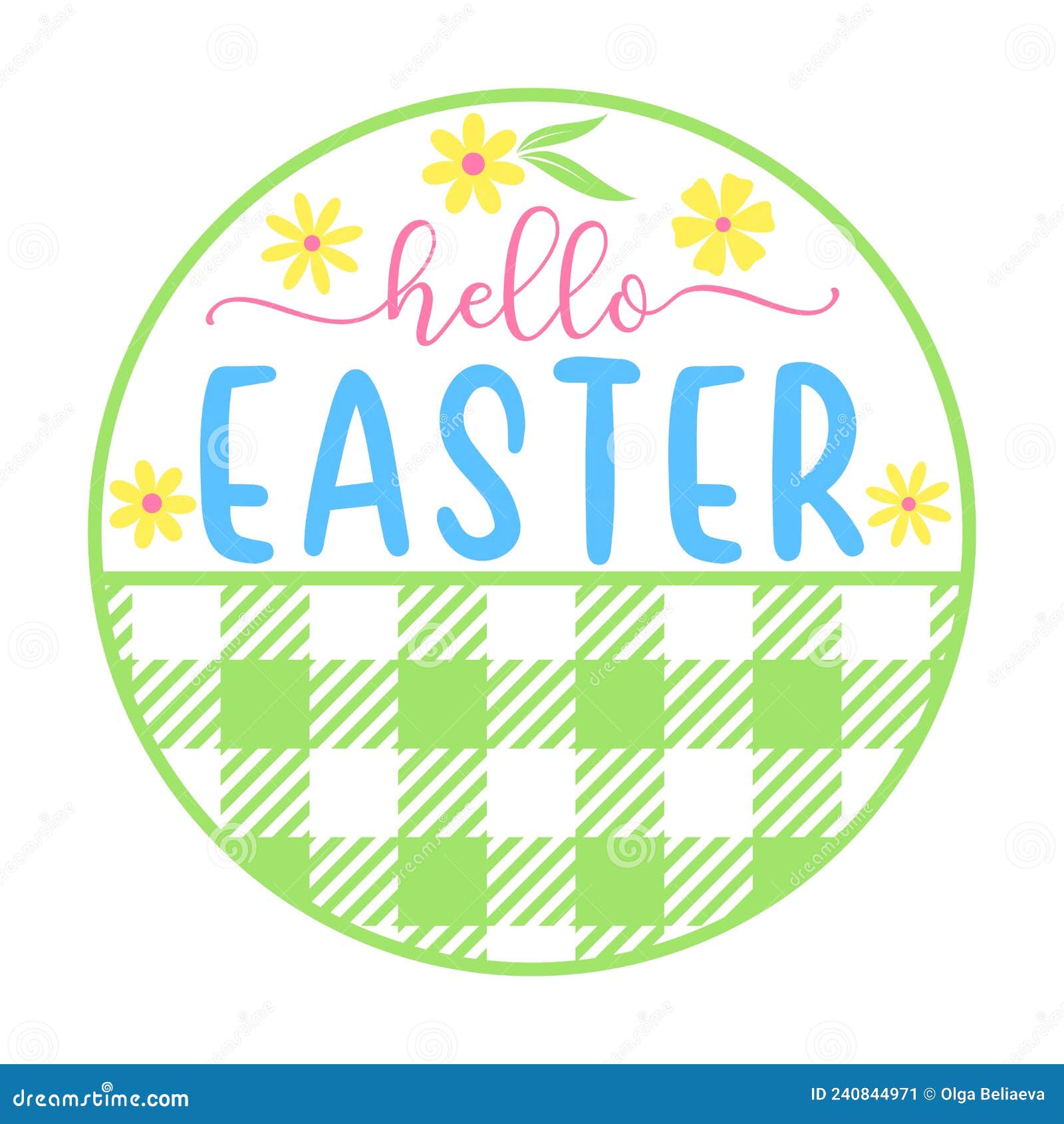 Vector Hello Easter Illustration with Daisy Flowers and Buffalo Plaid ...