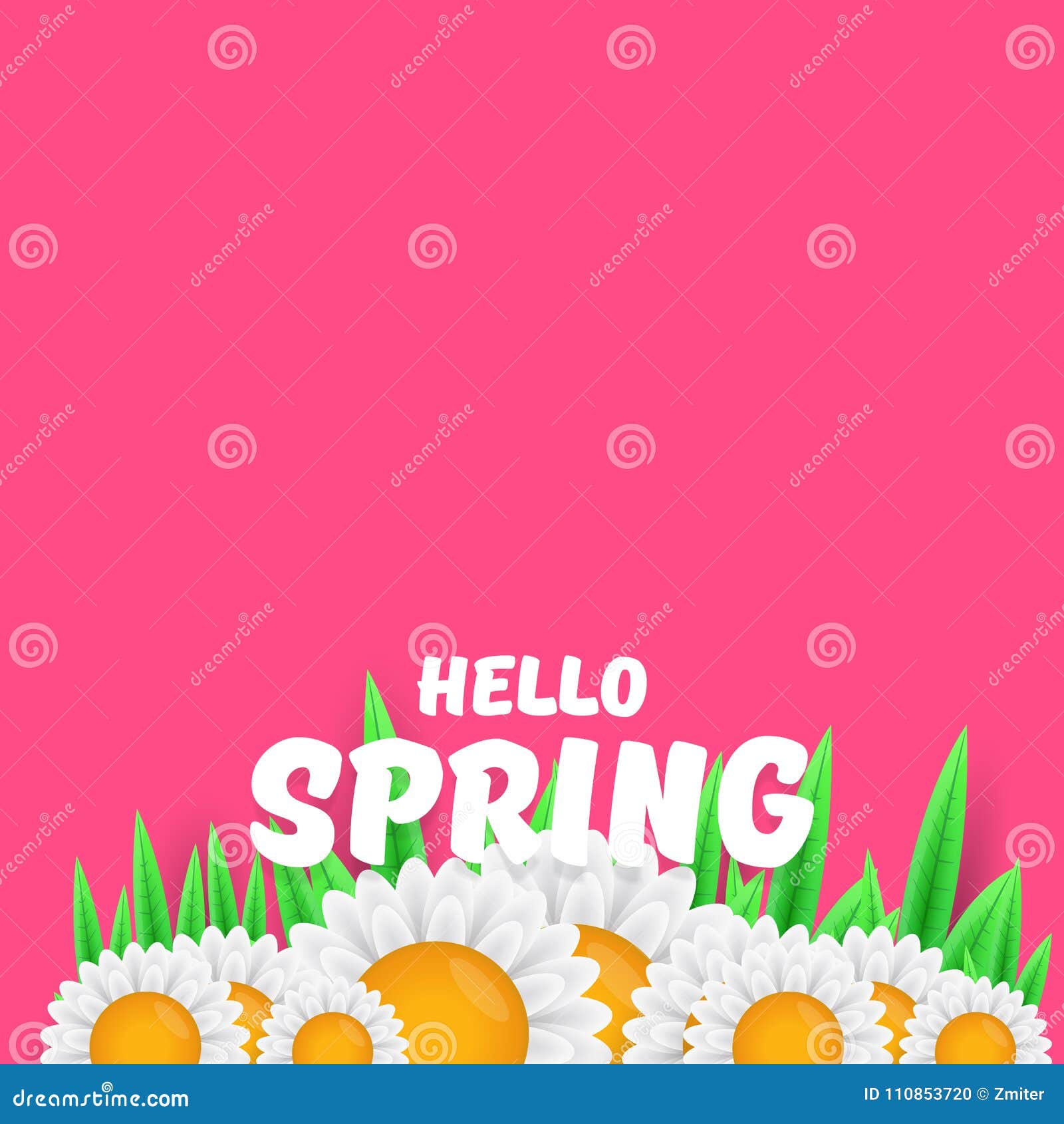Vector Hello Spring Cut Paper Banner with Text and Flowers. Hello ...