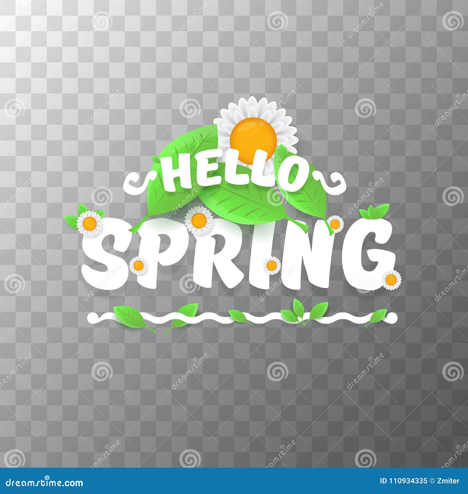 Vector Hello Spring Cut Paper Banner with Text and Flowers. Hello ...