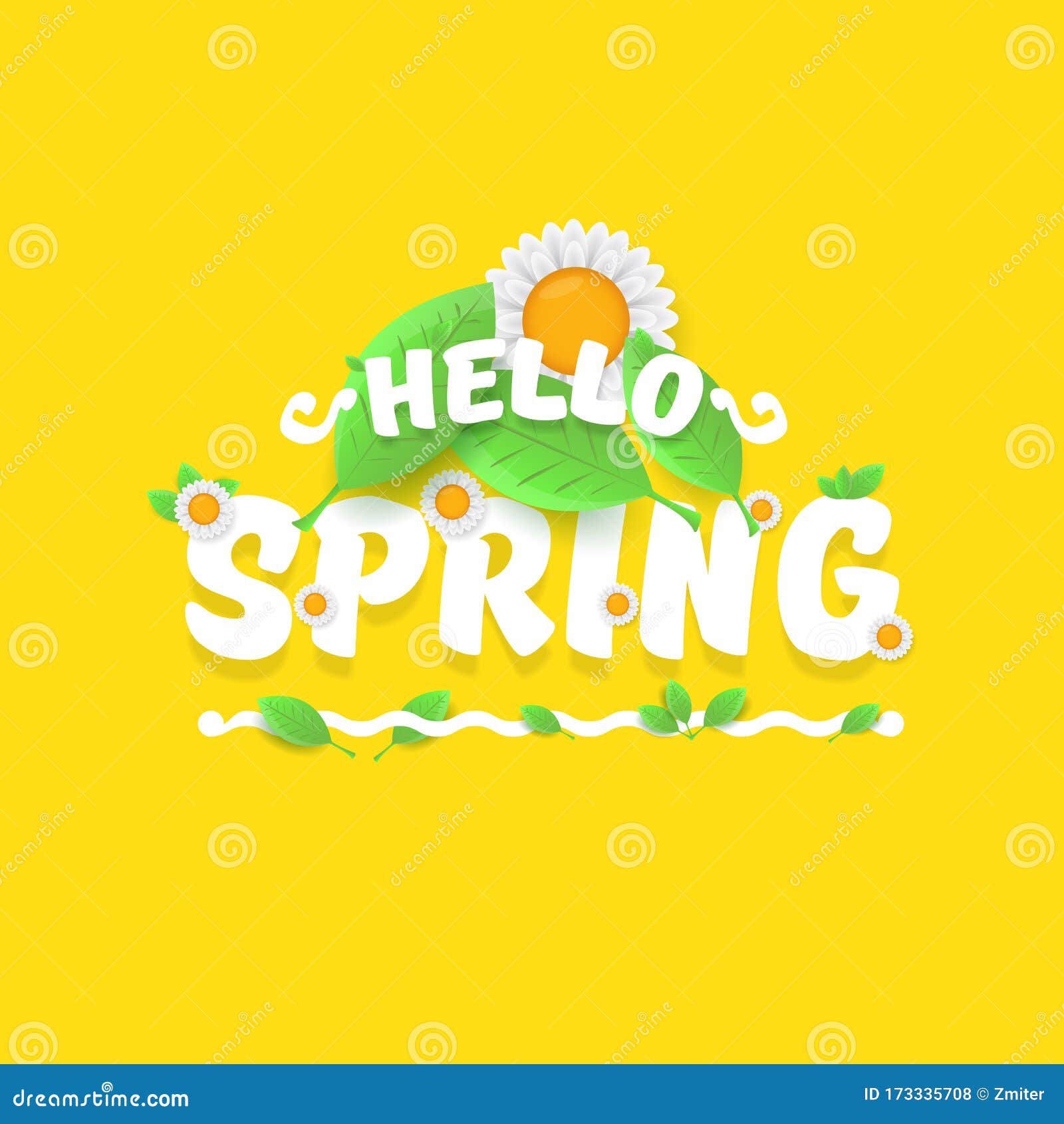 Vector Hello Spring Cut Paper Banner with Text and Flowers. Hello ...