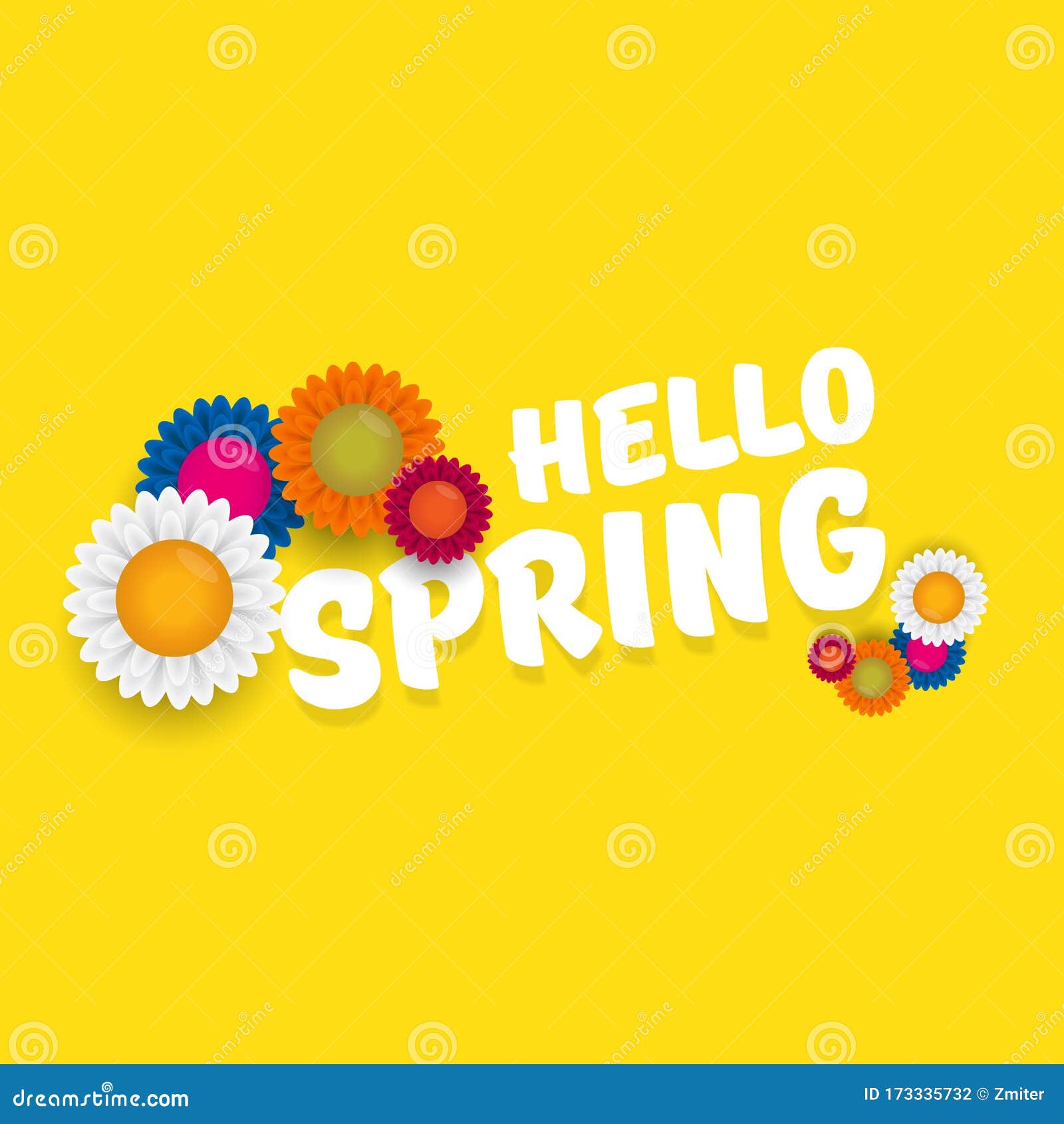 Vector Hello Spring Cut Paper Banner with Text and Flowers. Hello ...