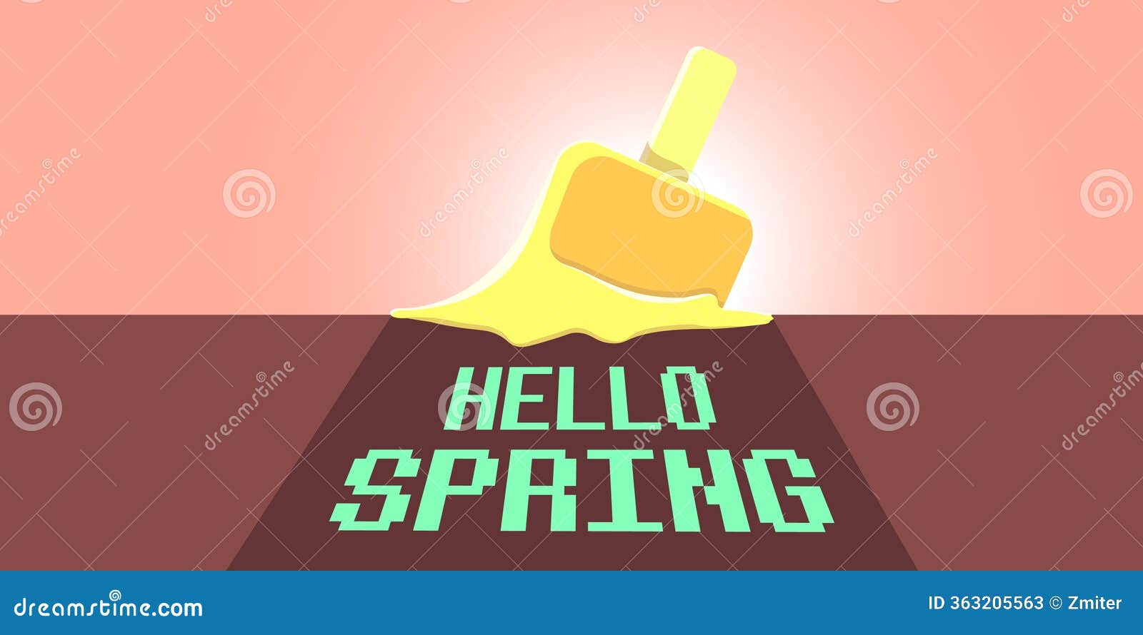 Vector Hello Spring Horizontal Banner with Flat Melt Ice Cream Isolated ...