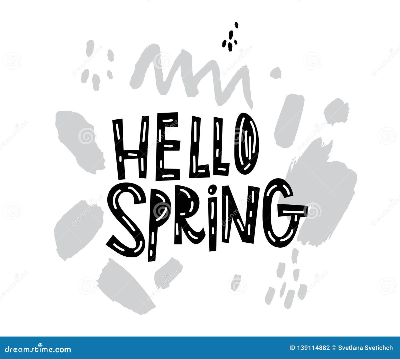 Vector Hello Spring Sign, Emblem with Hand Drawn Lettering and Grey ...