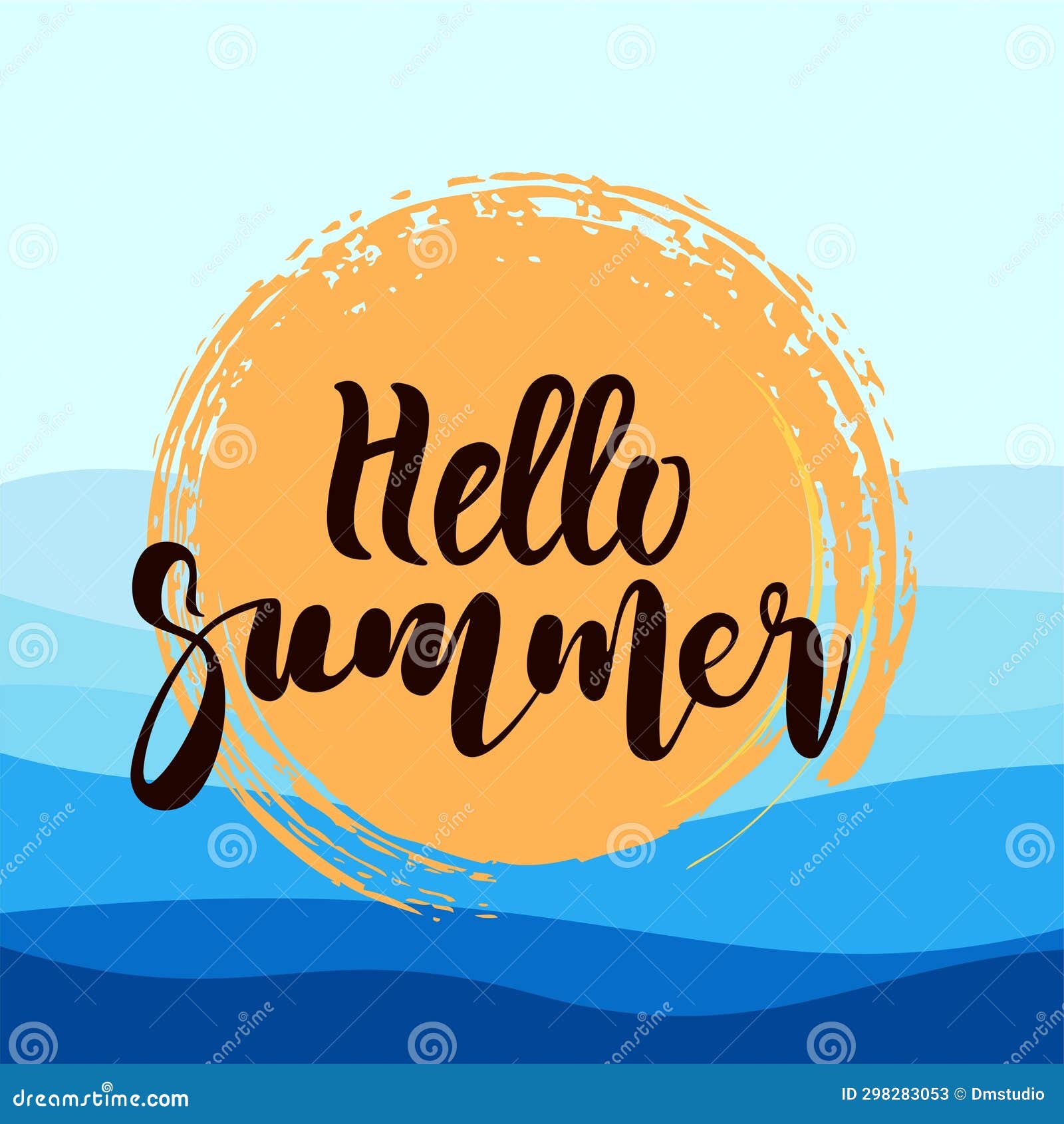 Vector Hello Summer Background with Sun, Sky, Ocean Waves Stock Vector ...