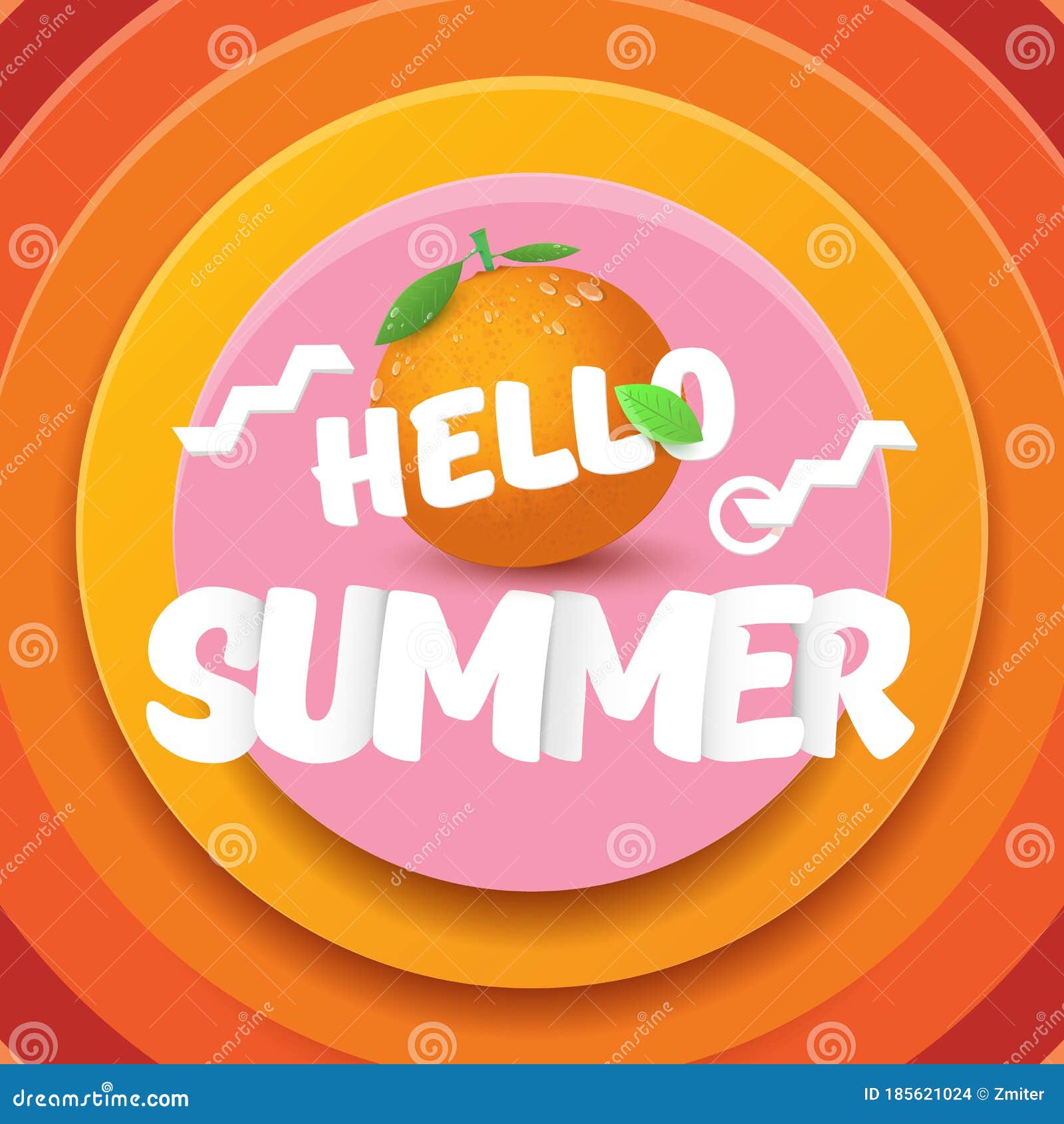 Vector Hello Summer Label or Flyer Design Template with Fresh Orange ...