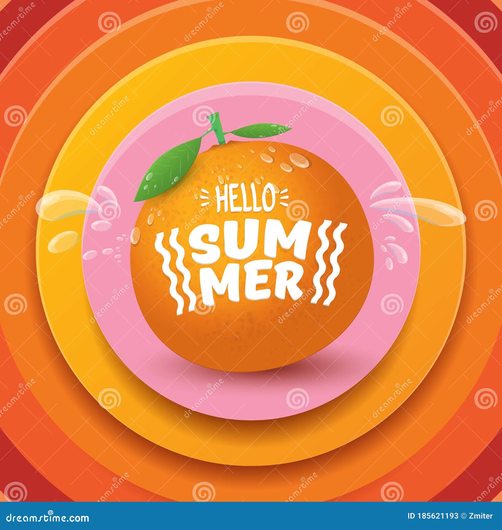 Vector Hello Summer Label or Flyer Design Template with Fresh Orange ...