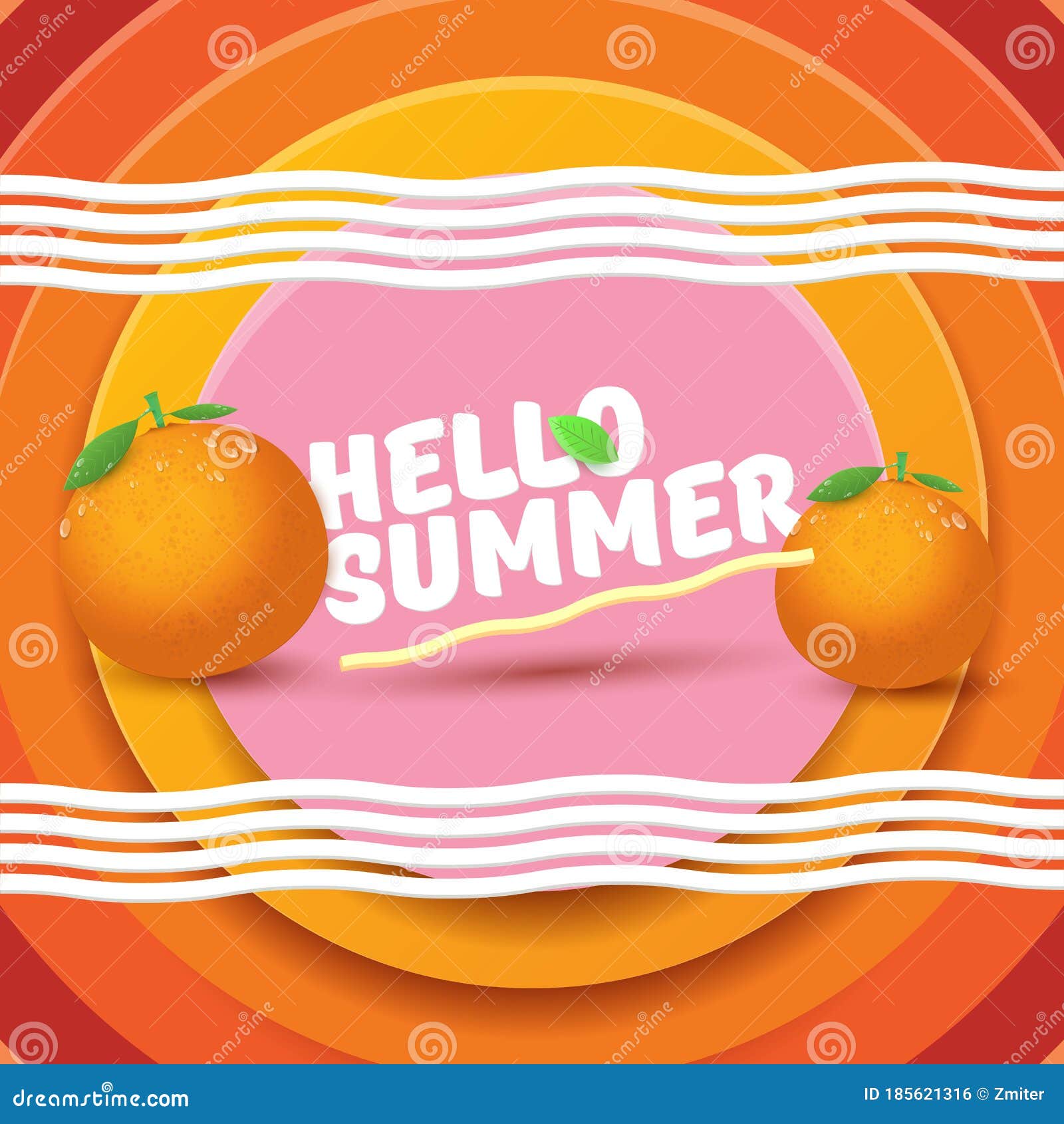 Vector Hello Summer Label or Flyer Design Template with Fresh Orange ...